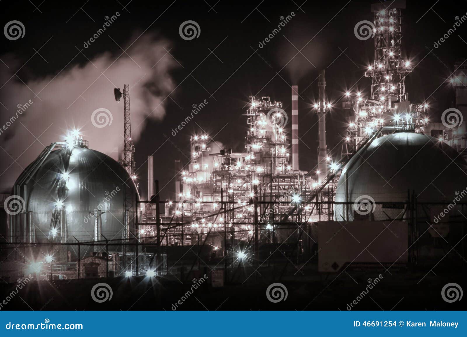 Oil refinery at night stock photo. Image of pollution - 46691254