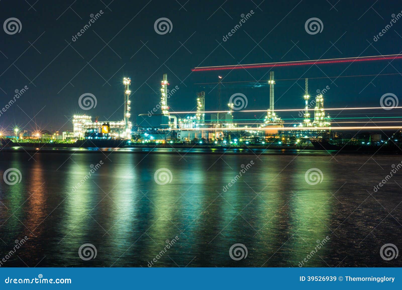 Oil Refinery at Night with Light from Boat Stock Image - Image of auto ...