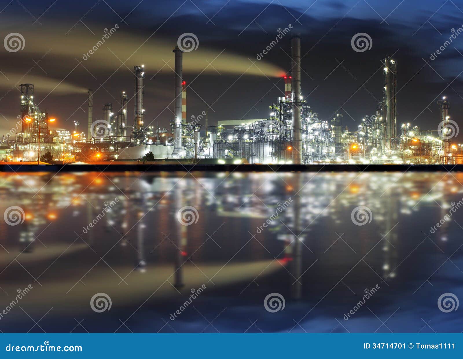 Oil refinery at night stock image. Image of petrochemical - 34714701