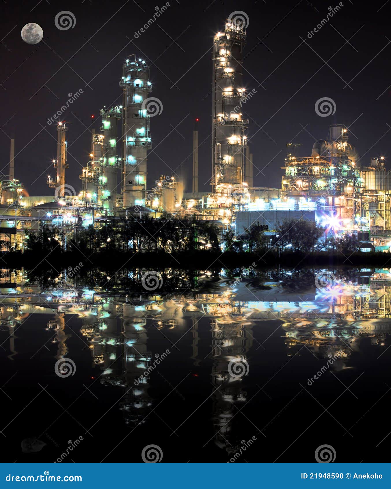 Oil And Gas Refinery Plant With With Flare Stack On Blue Sky Background ...