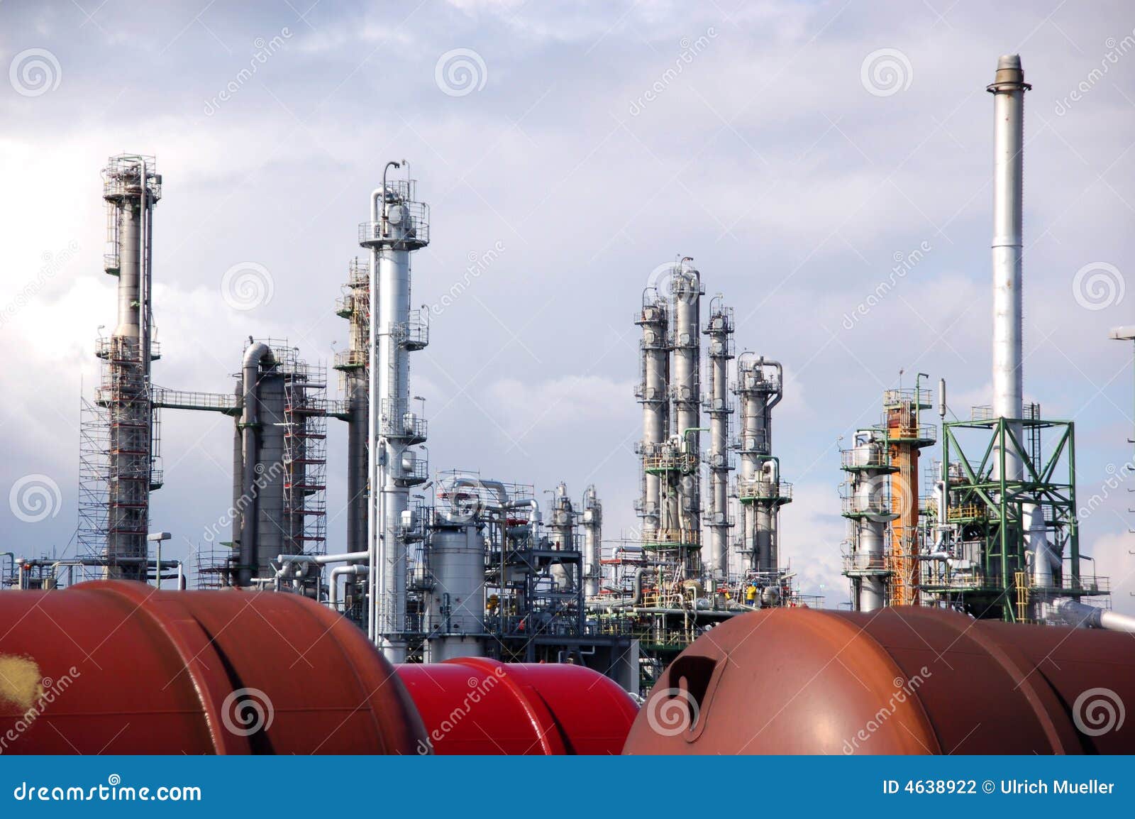 Oil And Gas Refinery Plant With With Flare Stack On Blue Sky Background ...