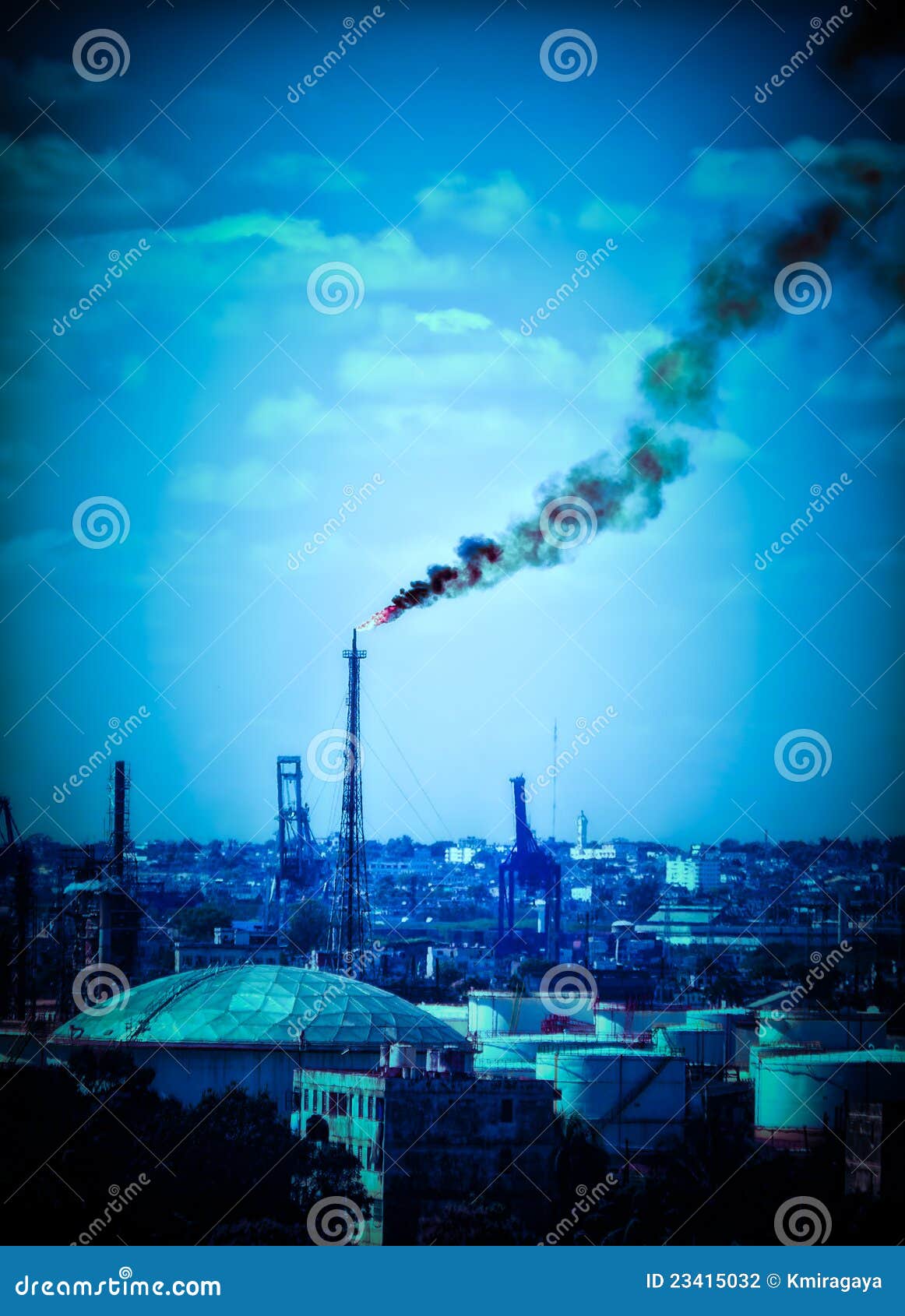 Oil Refinery Polluting the Atmosphere Stock Photo - Image of chemical ...