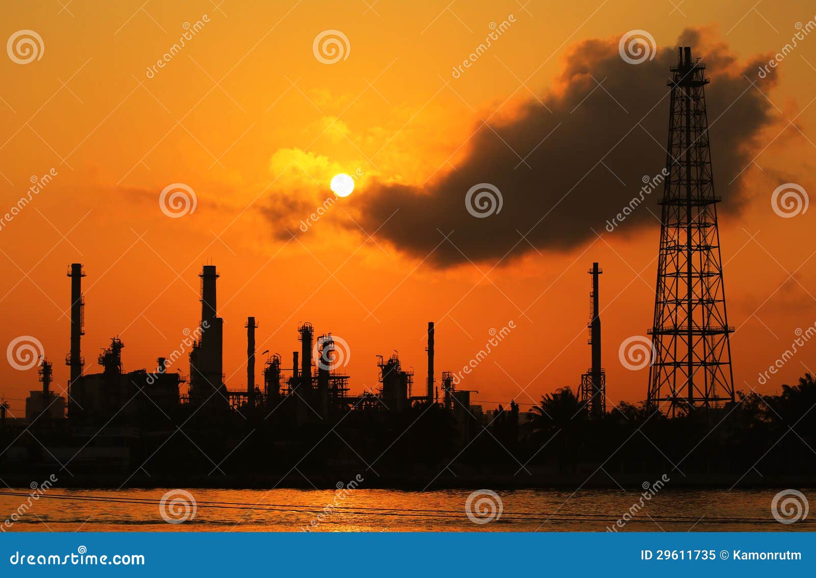 Oil refinery silhouette stock image. Image of industrial - 29611735
