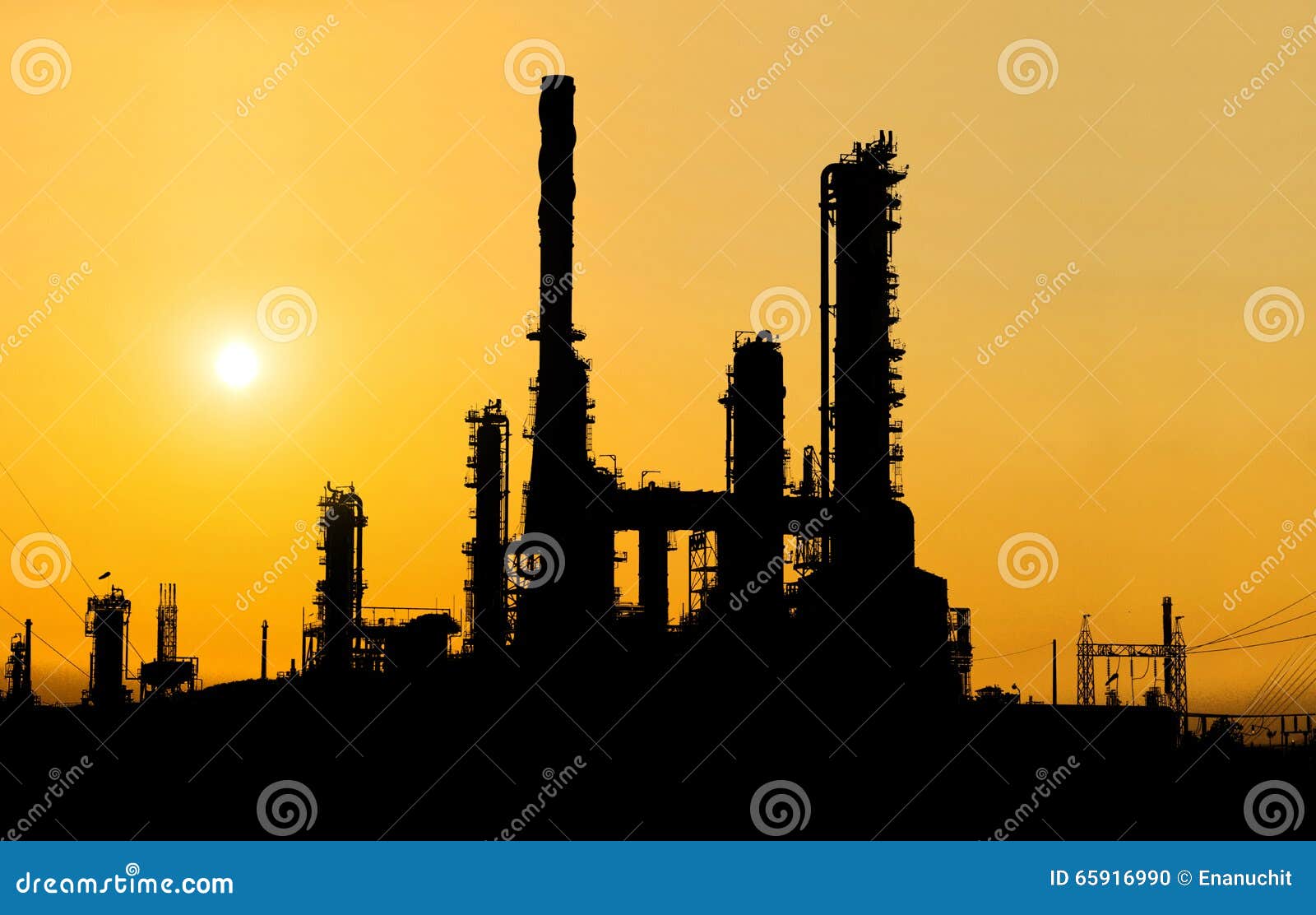 Oil Refinery Silhouette at Sunset. Stock Photo - Image of environment ...