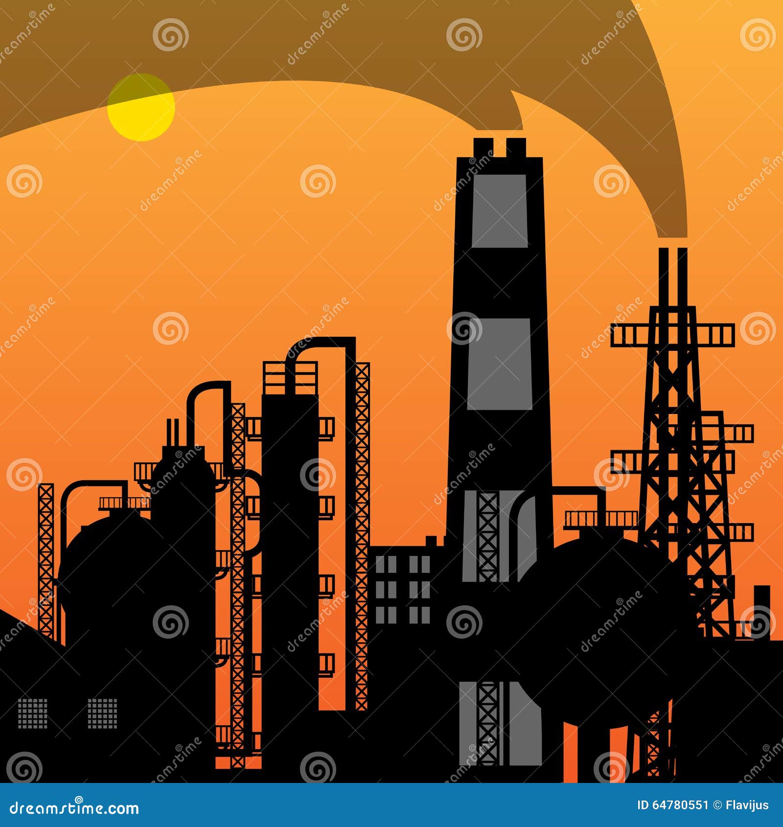 Oil Refinery Silhouette at Sunset Stock Vector - Illustration of ...