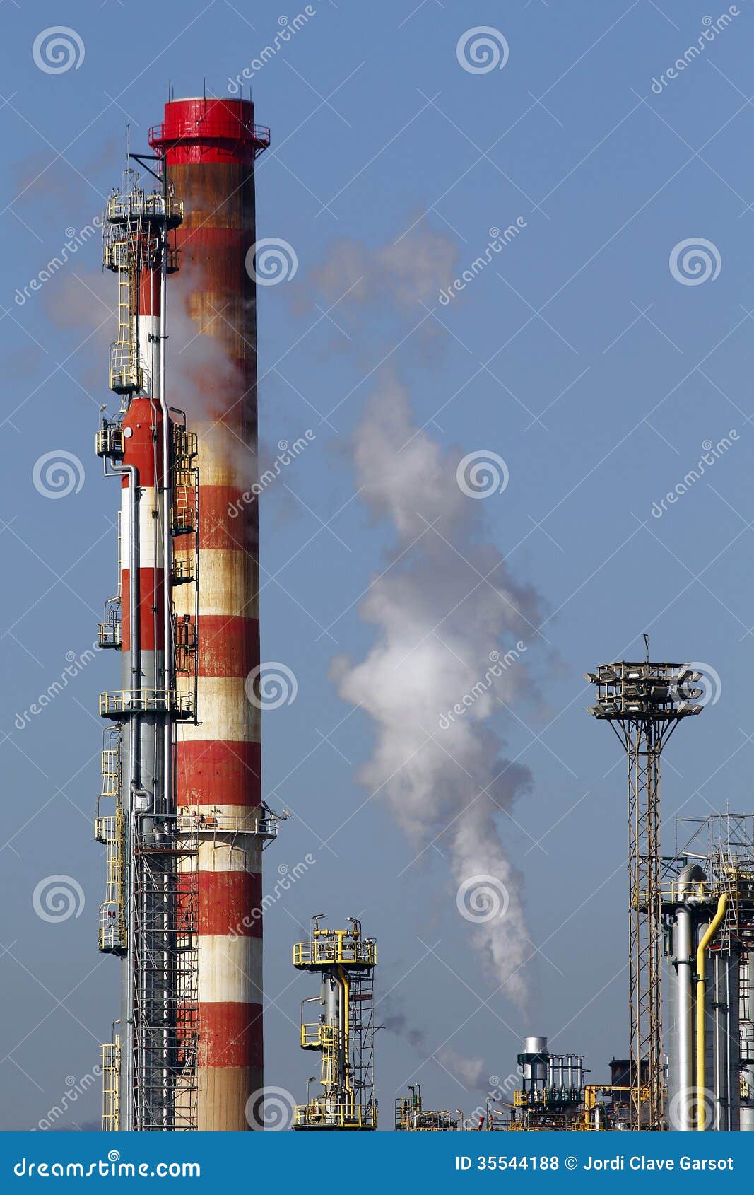 Oil refinery smoke stacks stock photo. Image of atmosphere - 35544188