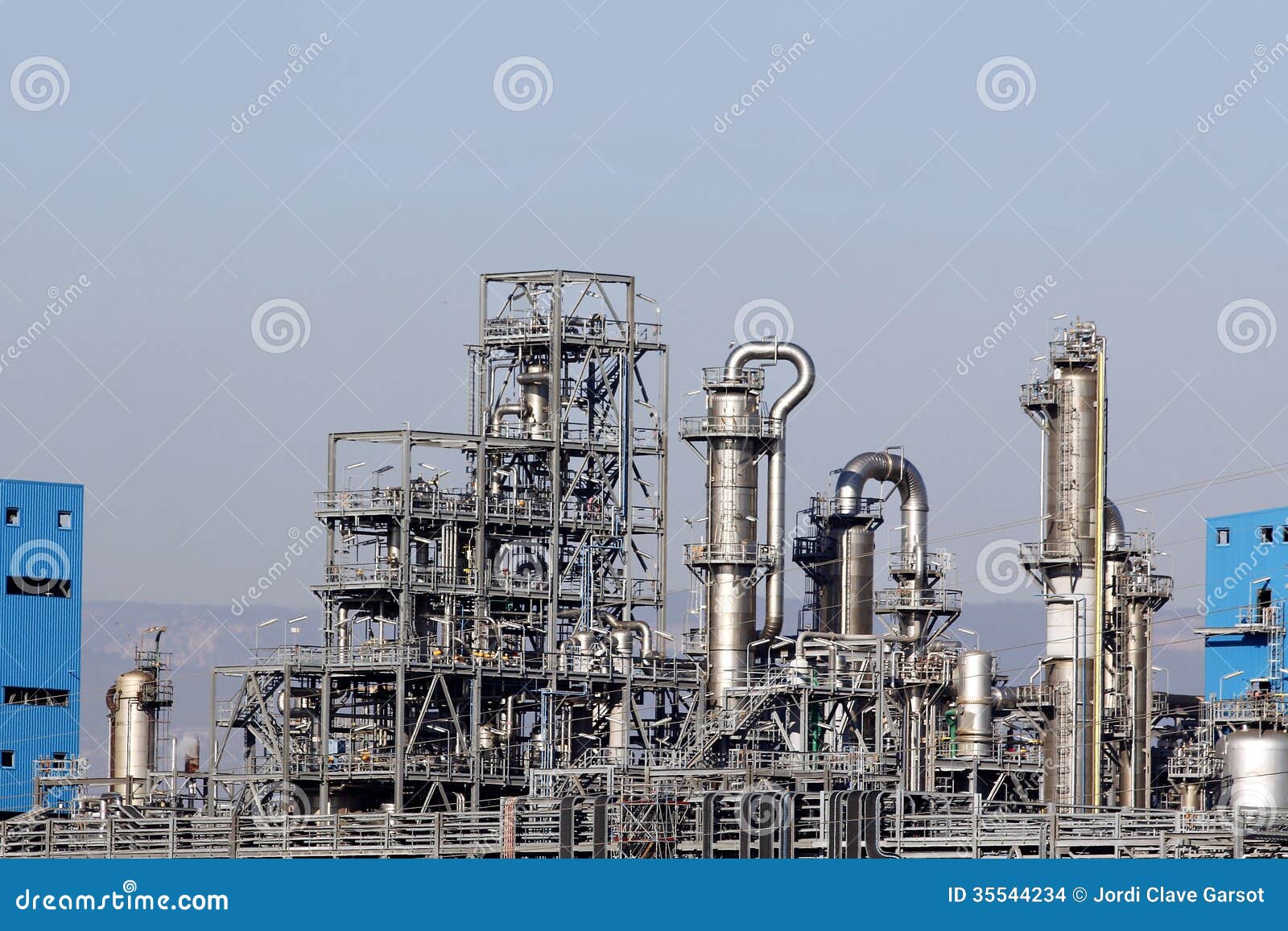 Oil refinery smoke stacks stock photo. Image of industry - 35544234