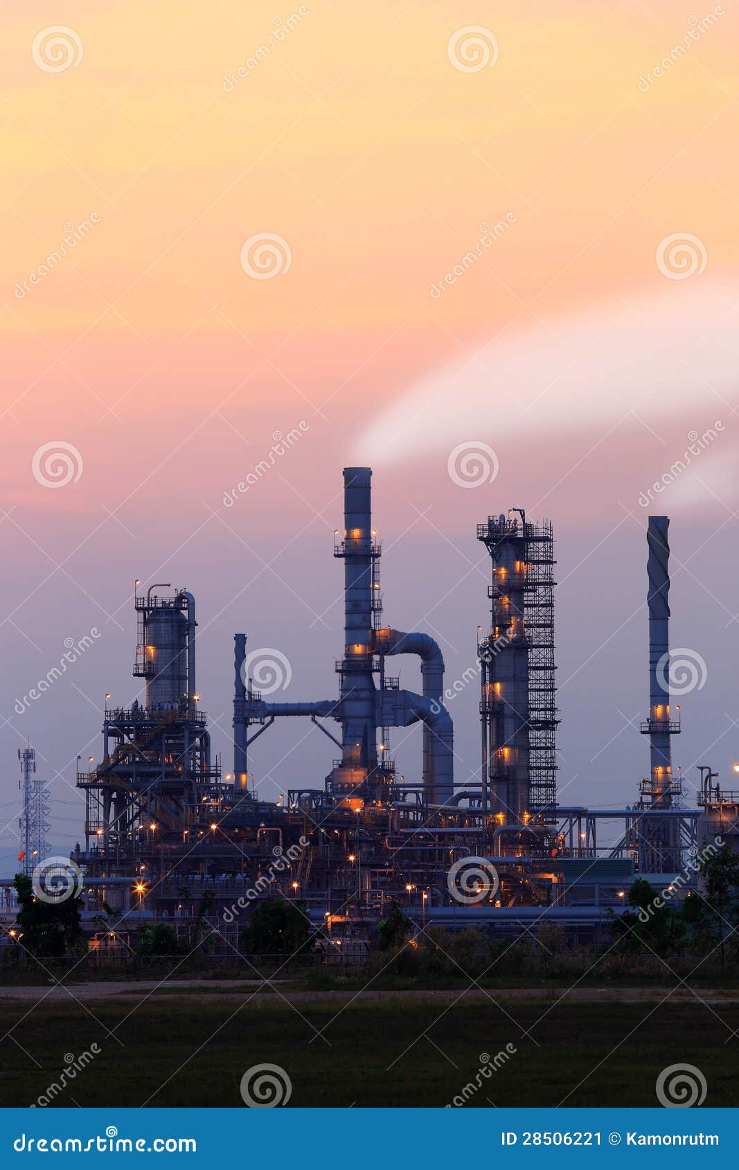 Oil refinery at sunset stock image. Image of gasoline - 28506221