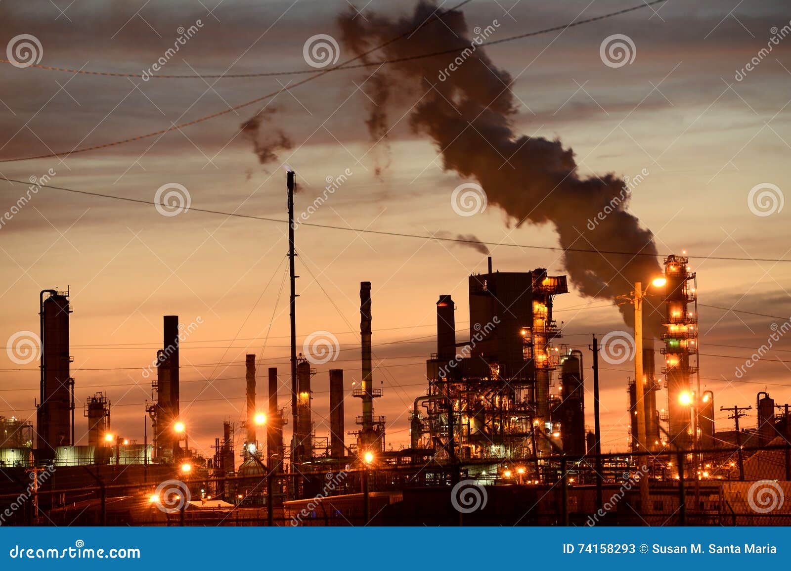 Oil Refinery at Sunset stock image. Image of manufacturing - 74158293