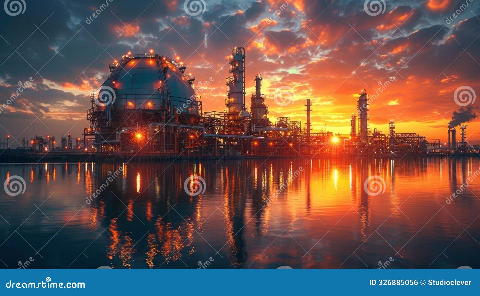 Oil Refinery by the Water at Sunset - Generative Ai Stock Illustration ...