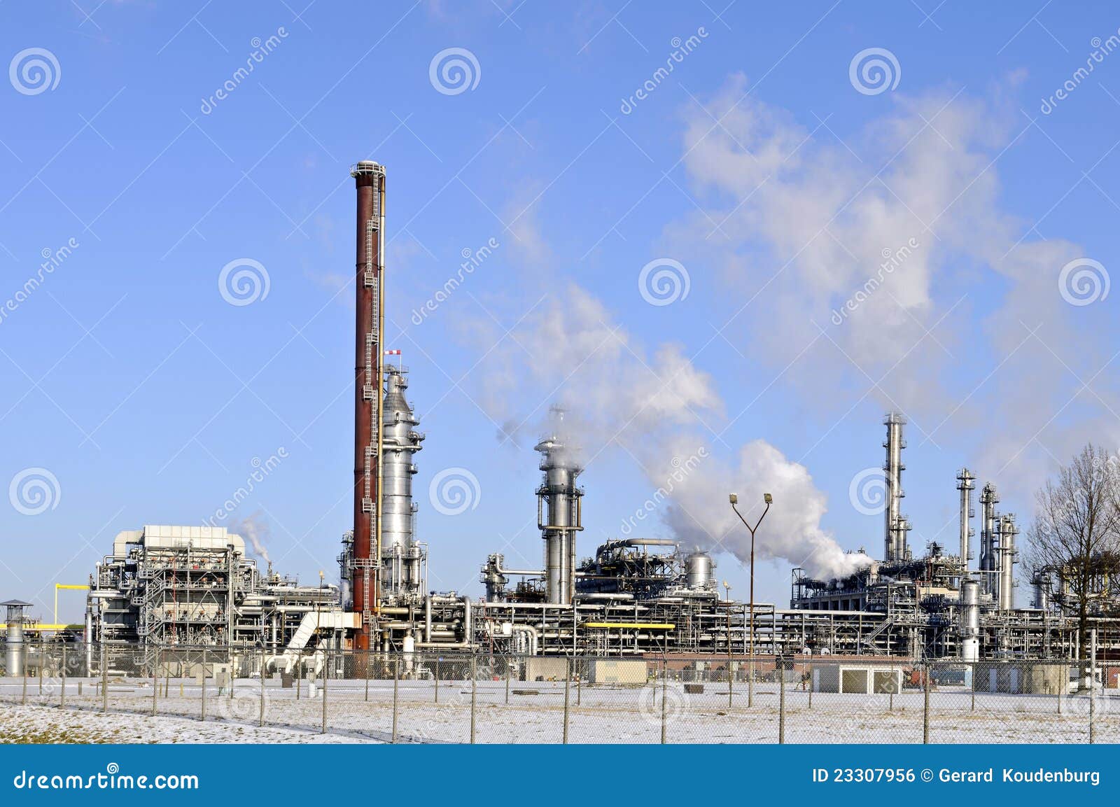 Oil Refinery in Winter Landscape Stock Photo - Image of power ...