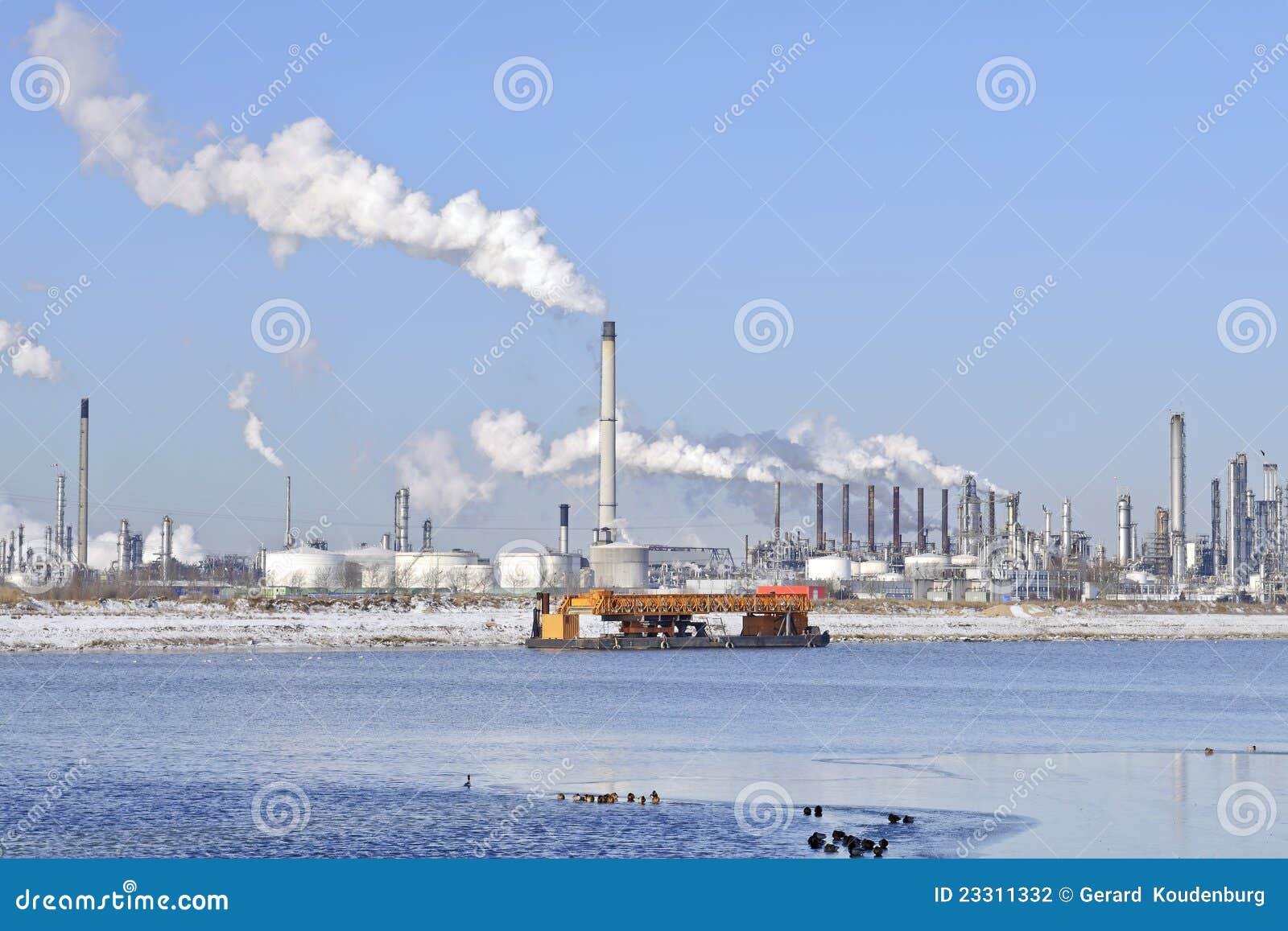 Oil Refinery in Winter Landscape Stock Photo - Image of winter, work ...