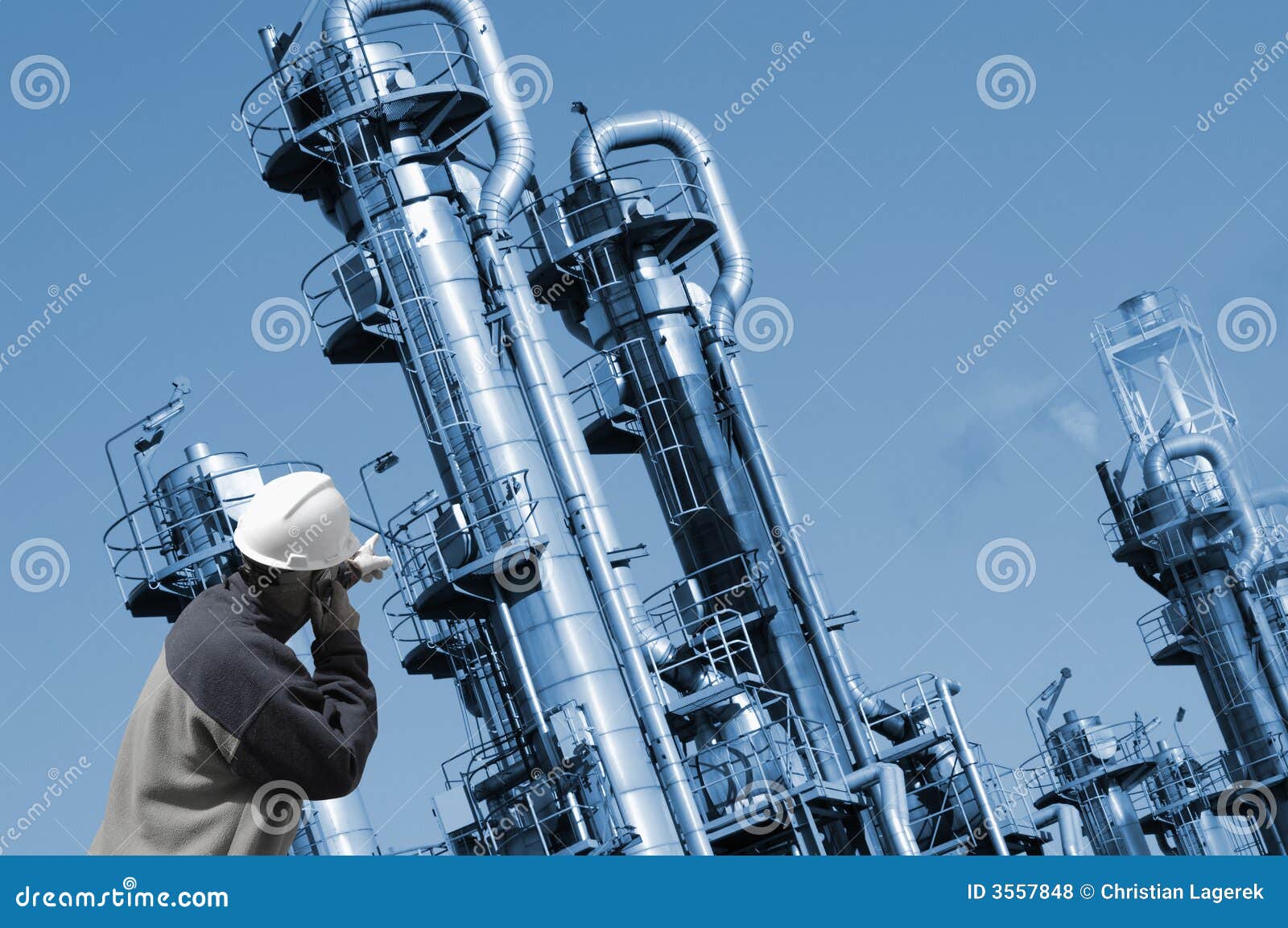 Oil refinery and worker stock photo. Image of pollution - 3557848