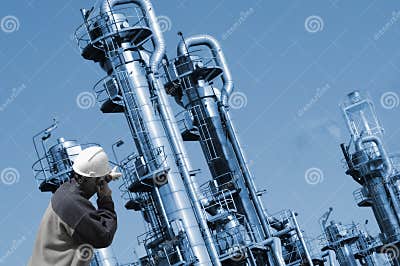 Oil refinery and worker stock photo. Image of pollution - 3557848
