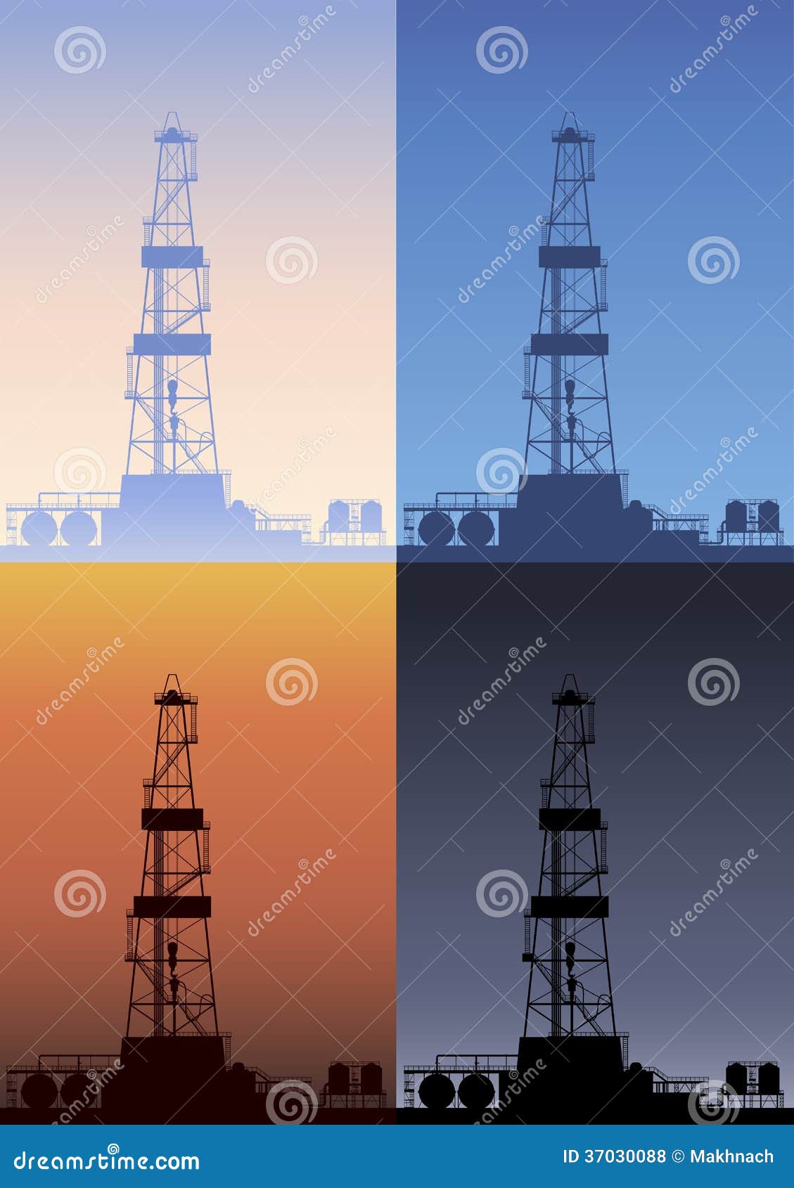 Oil Rig at Different Times of the Day. Stock Vector - Illustration of ...