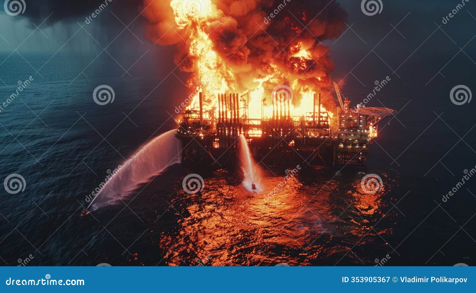 An Oil Rig Engulfed in Flames, a Cautionary Image for Environmental ...