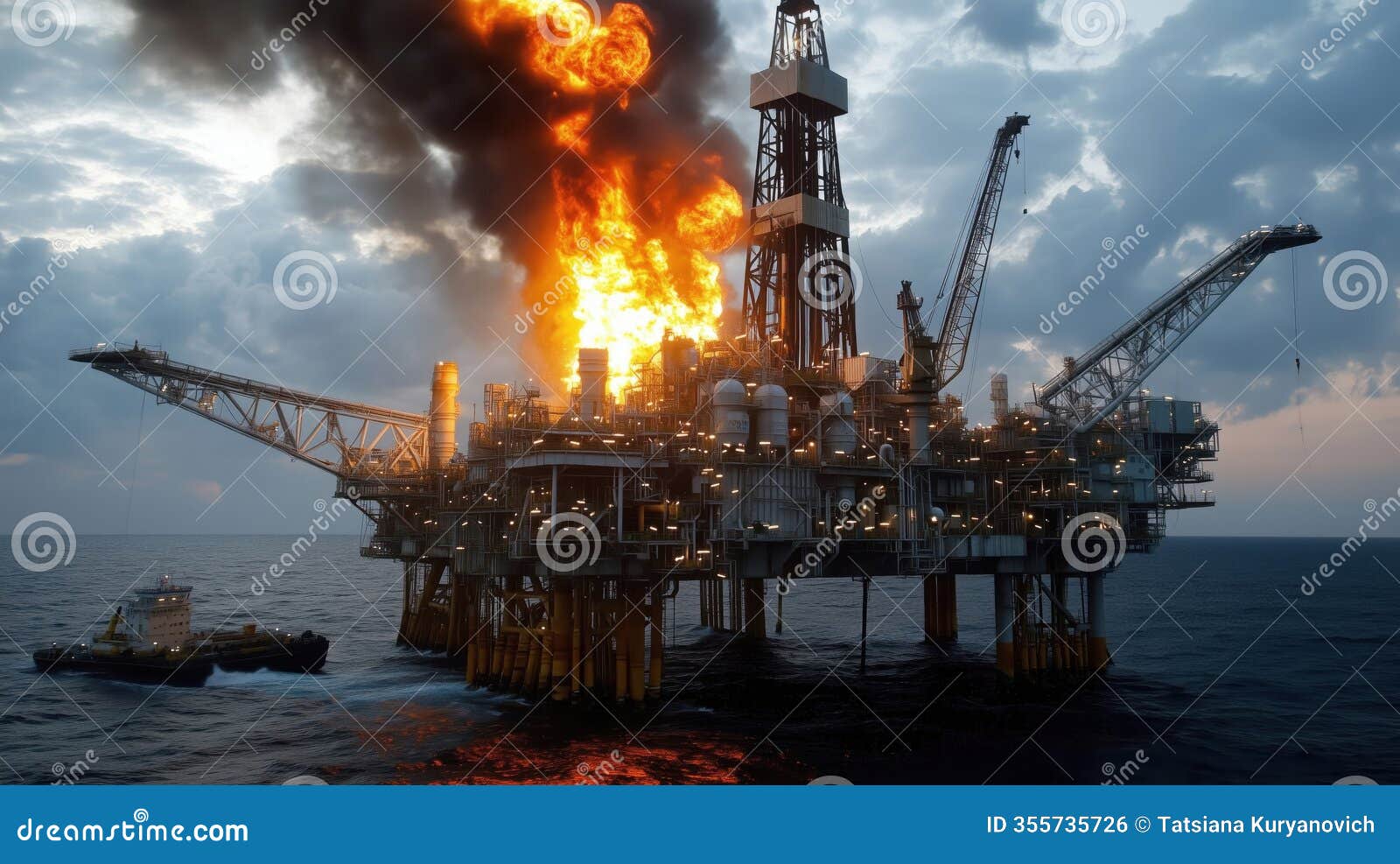 Oil Rig Fire Explosion, Dramatic Flames Engulfing Offshore Platform ...