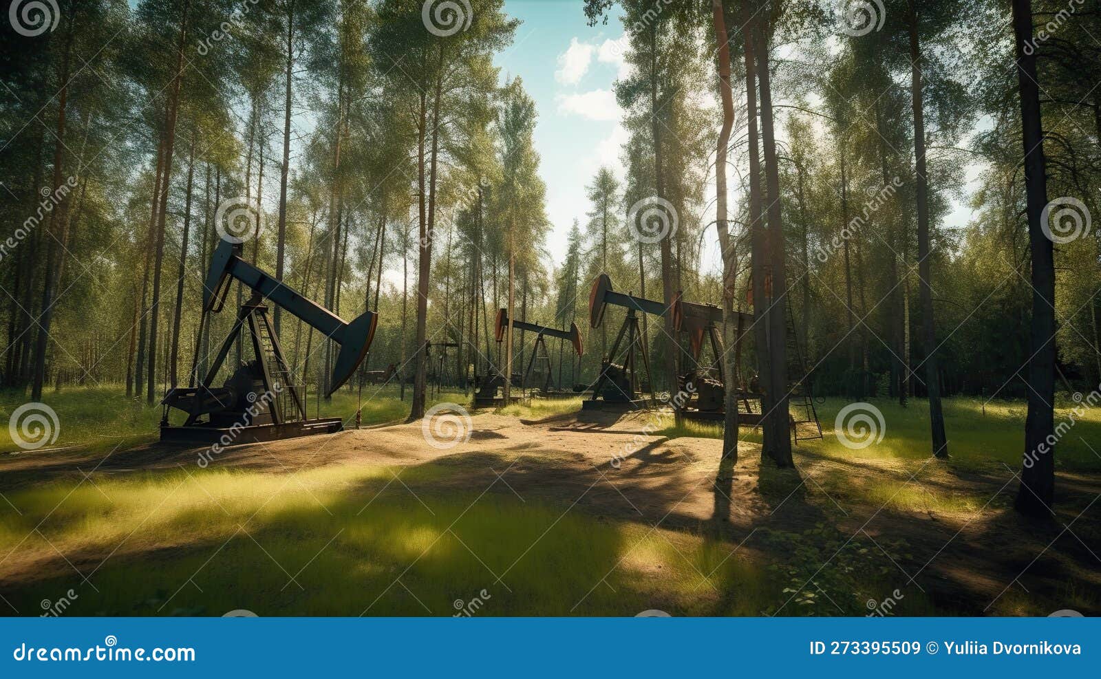 Oil Rig in Forest. Fir Trees and Oil Pumps Stock Illustration ...