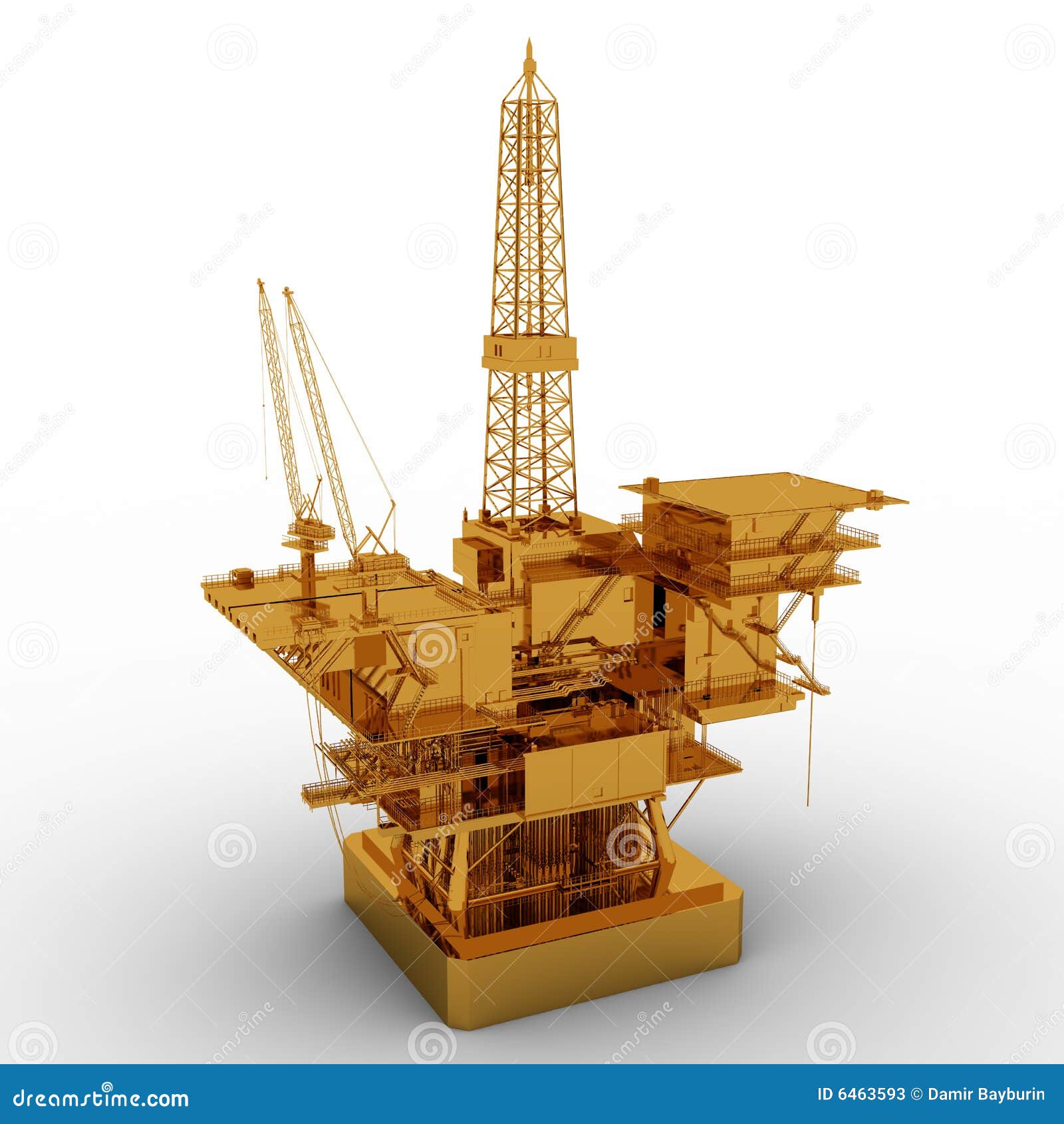Oil Rig Golden Model Isolated on White Background Stock Illustration ...