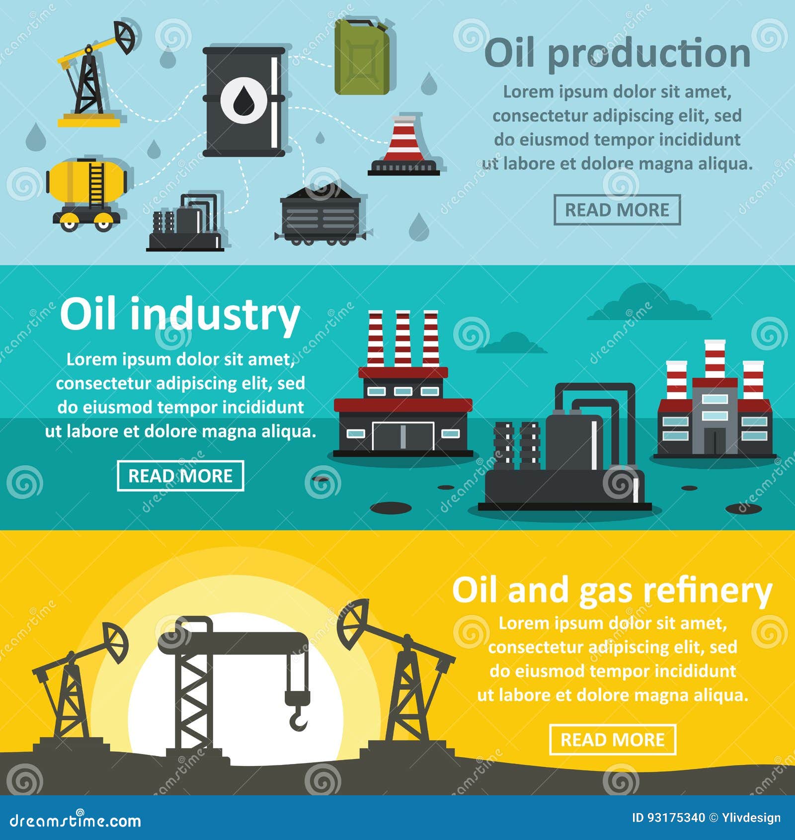 Oil Rig Industry Banner Horizontal Set, Flat Style Stock Vector ...