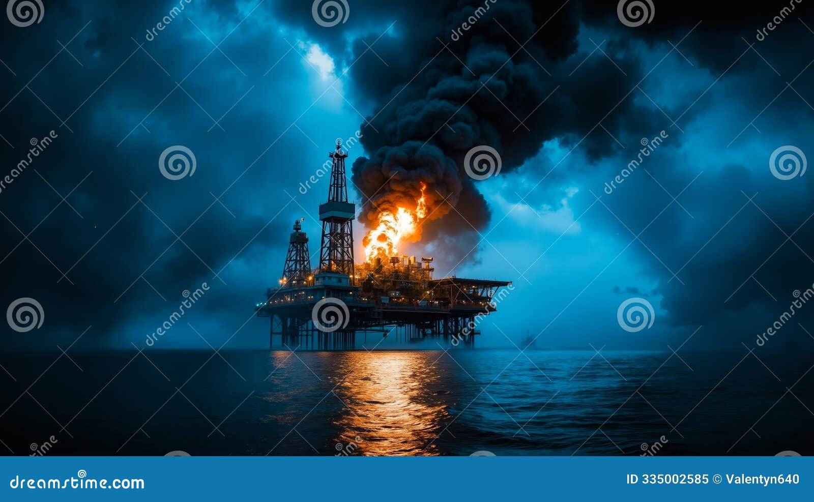 An Oil Rig in the Middle of the Ocean at Night Stock Image - Image of ...