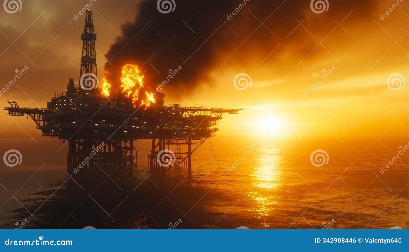 An Oil Rig in the Middle of the Ocean at Sunset Stock Photo - Image of ...