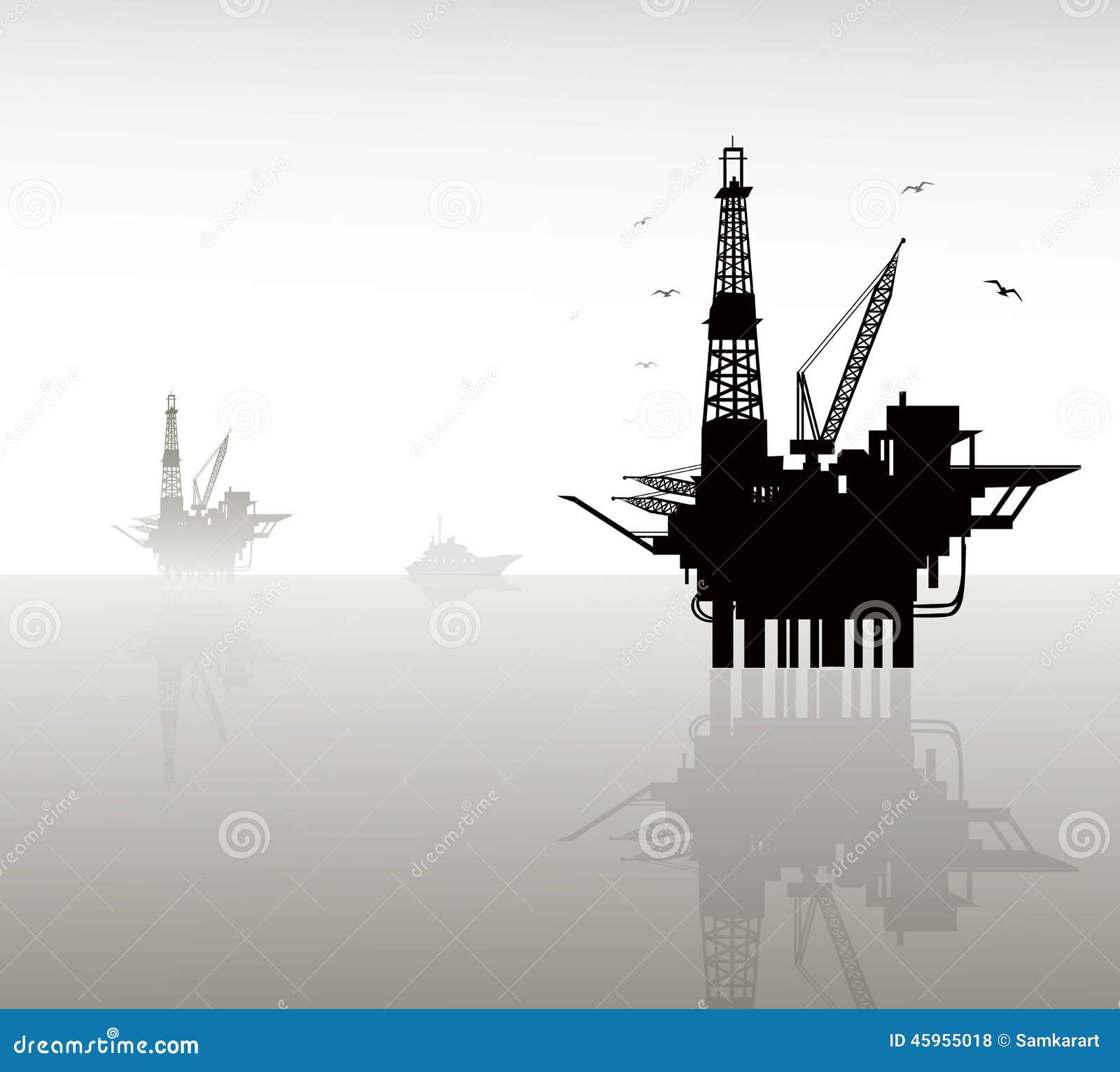 Oil Rig at morning -vector stock vector. Illustration of helicopter ...