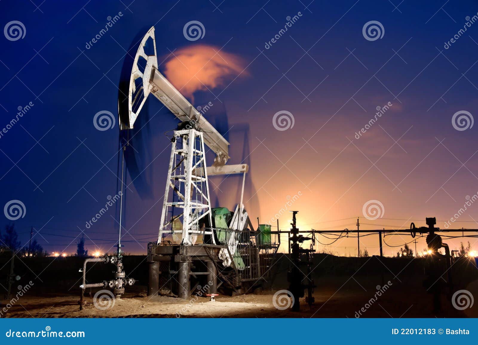 Oil Rig at night. stock image. Image of industry, night - 22012183