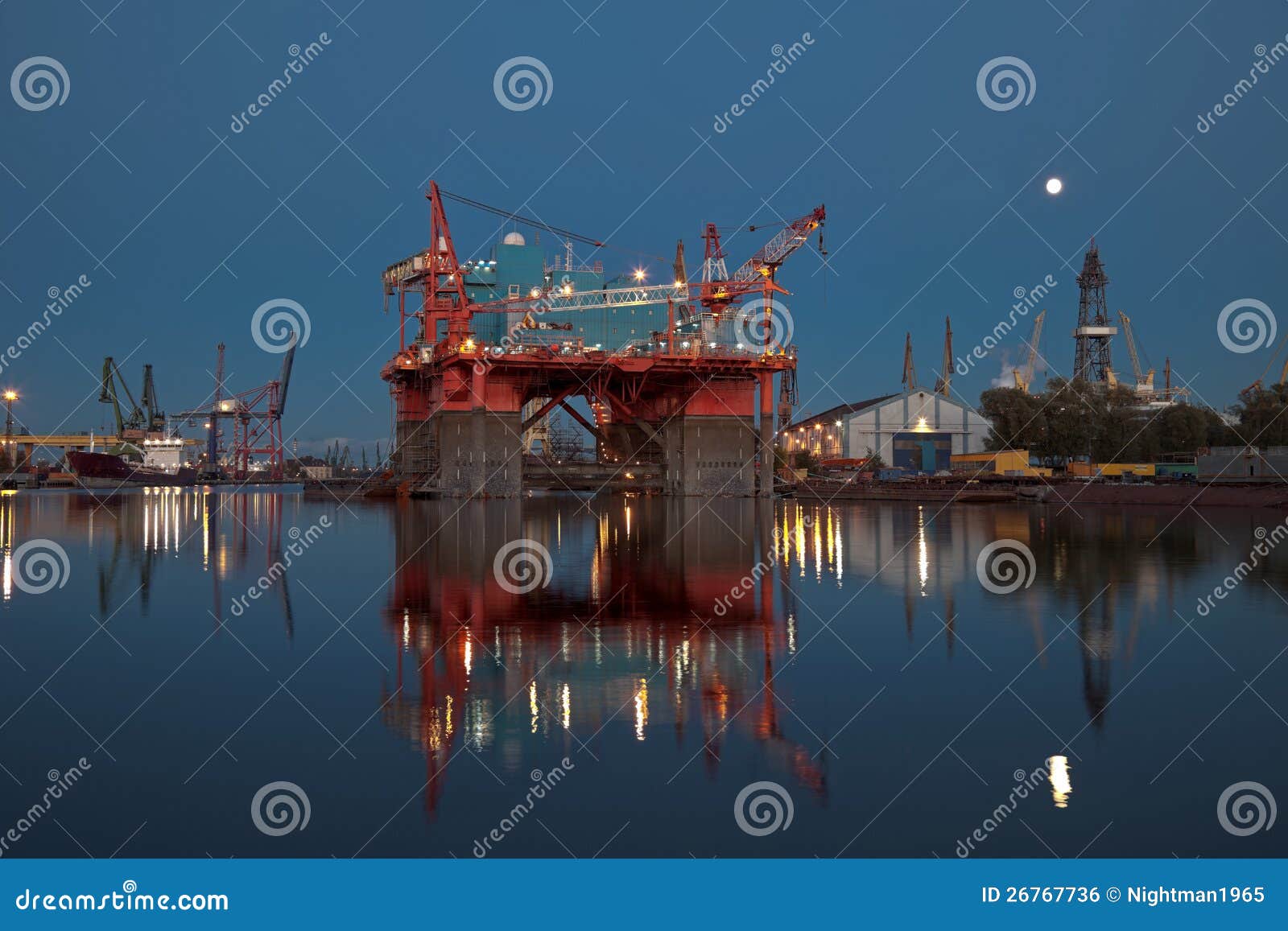Oil rig at night stock photo. Image of industrial, industry - 26767736