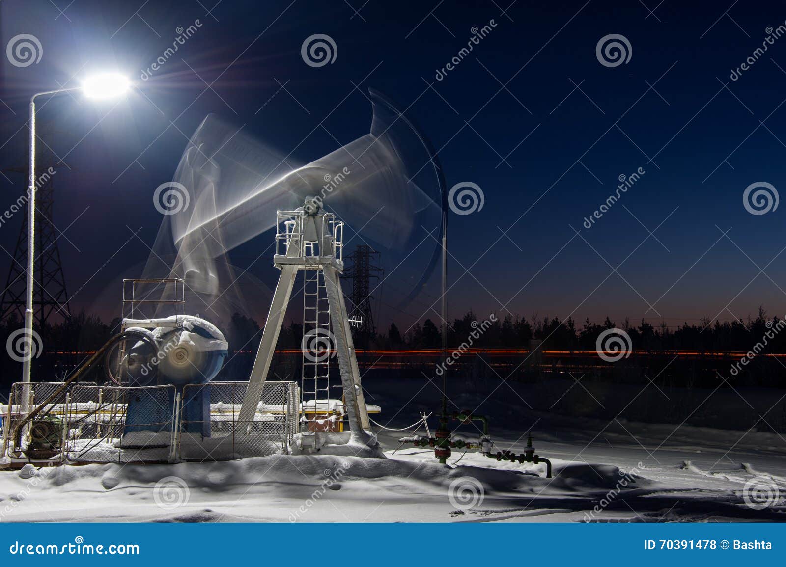 Oil Rig at night. stock photo. Image of mineral, technology - 70391478