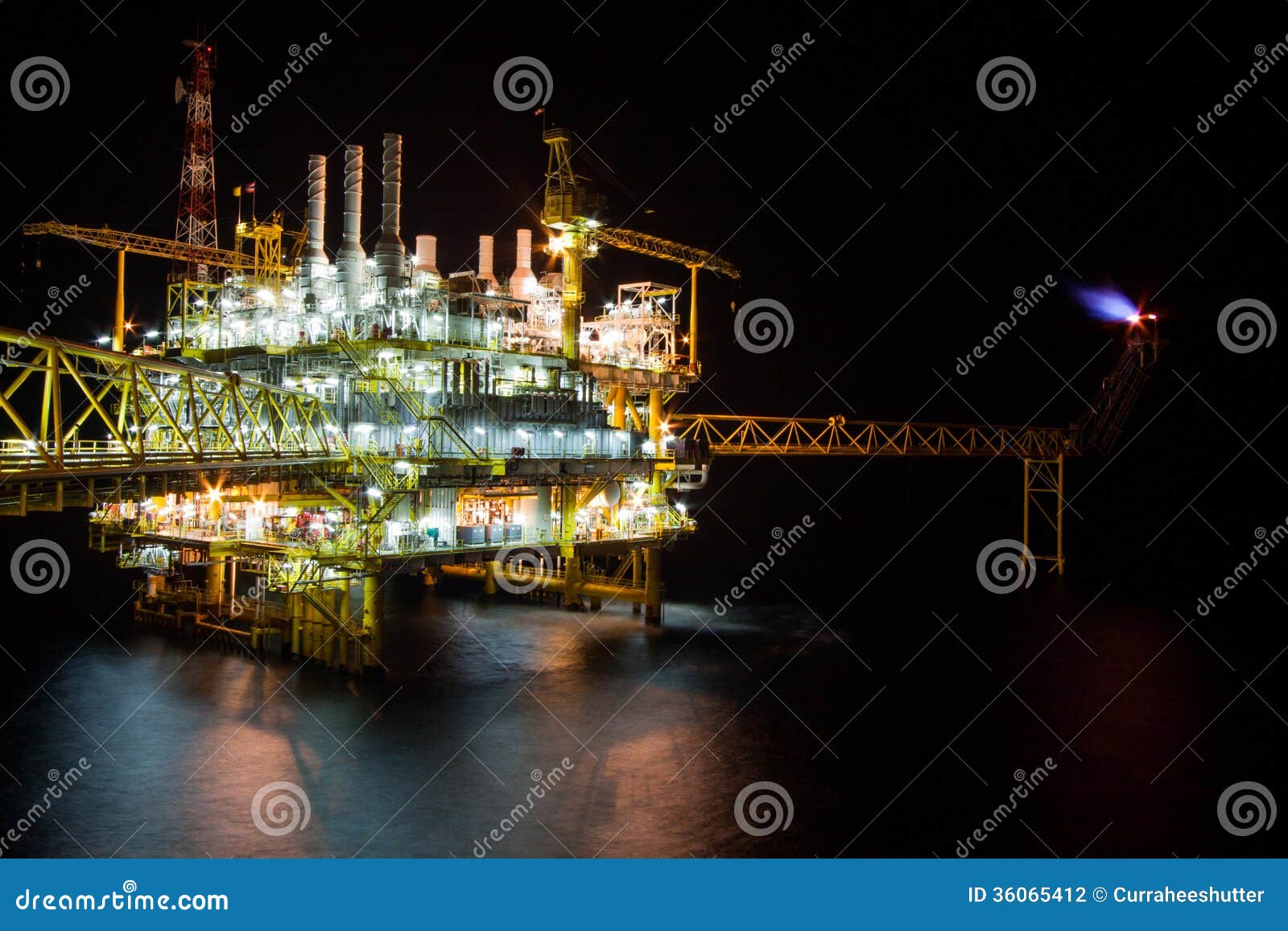 Oil Rig at Night with Twilight Background Stock Photo - Image of ocean ...