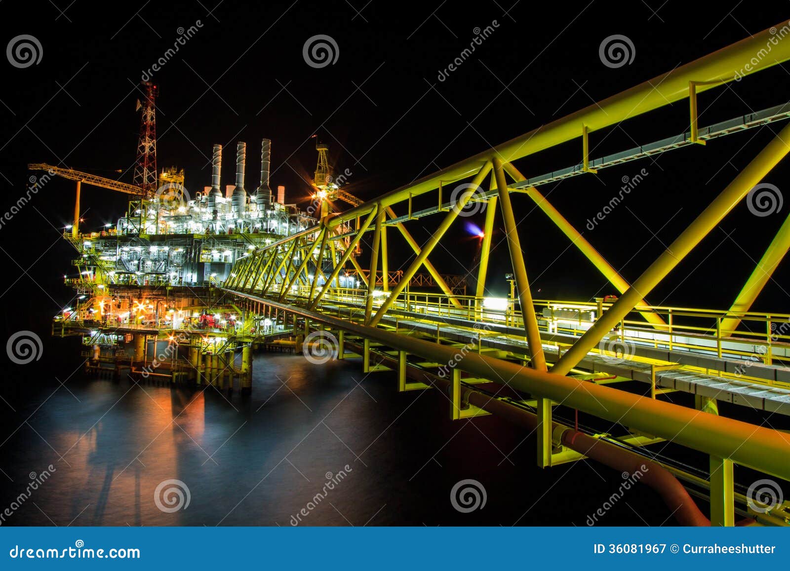 Oil Rig at Night with Twilight Background Stock Image - Image of ...