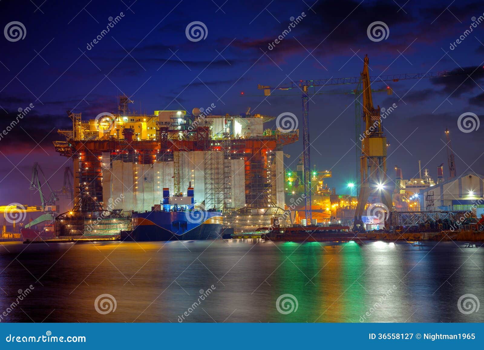 Oil Rig at night stock image. Image of poland, offshore - 36558127