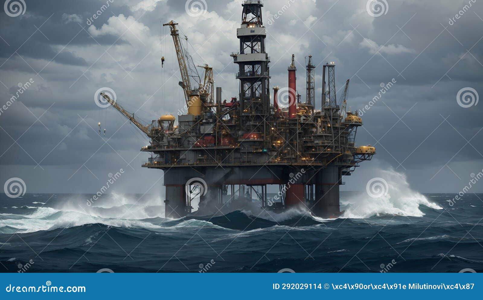 Oil Rig Platform in the Ocean. Human Progress and Power Idea Stock ...