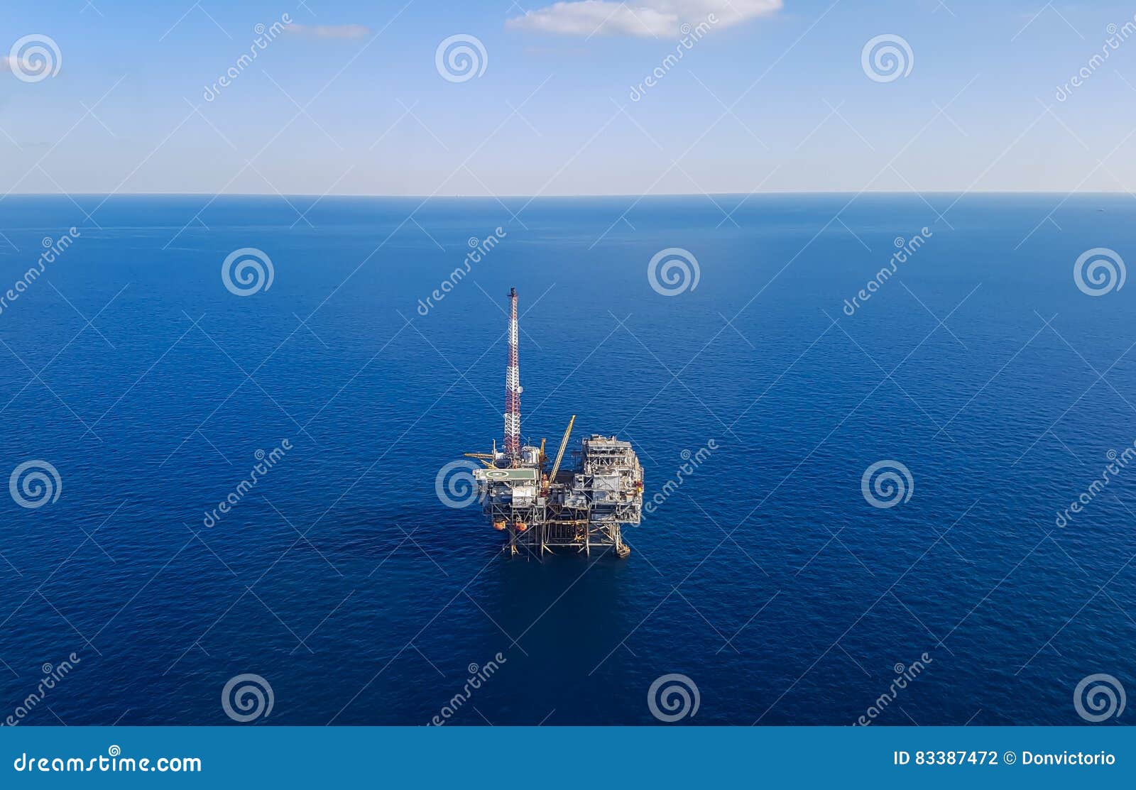 Oil Rig at Sea - Aerial View Stock Photo - Image of construction ...