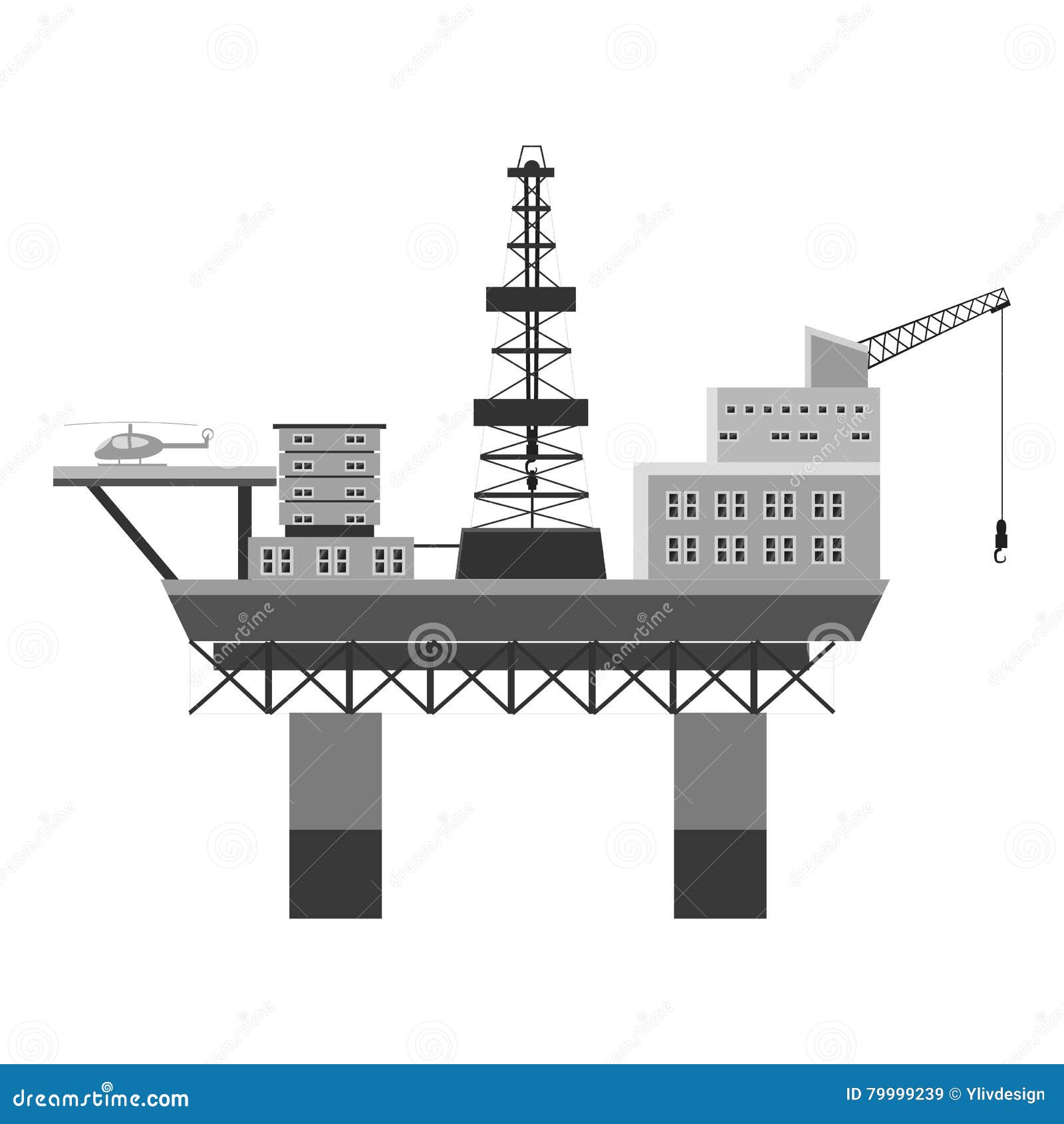 Oil Rig at Sea Icon, Gray Monochrome Style Stock Vector - Illustration ...