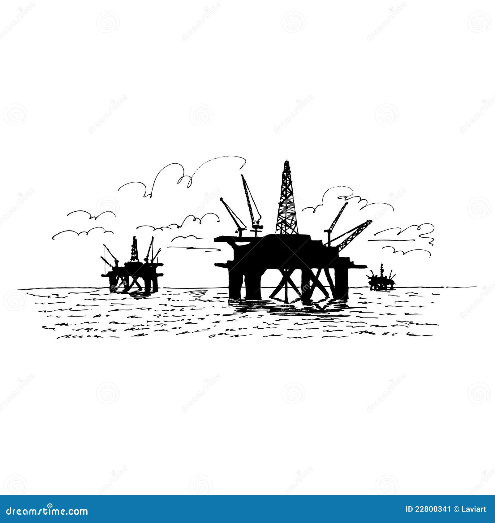 Oil Rig Silhouette upon the Ocean Stock Illustration - Illustration of ...