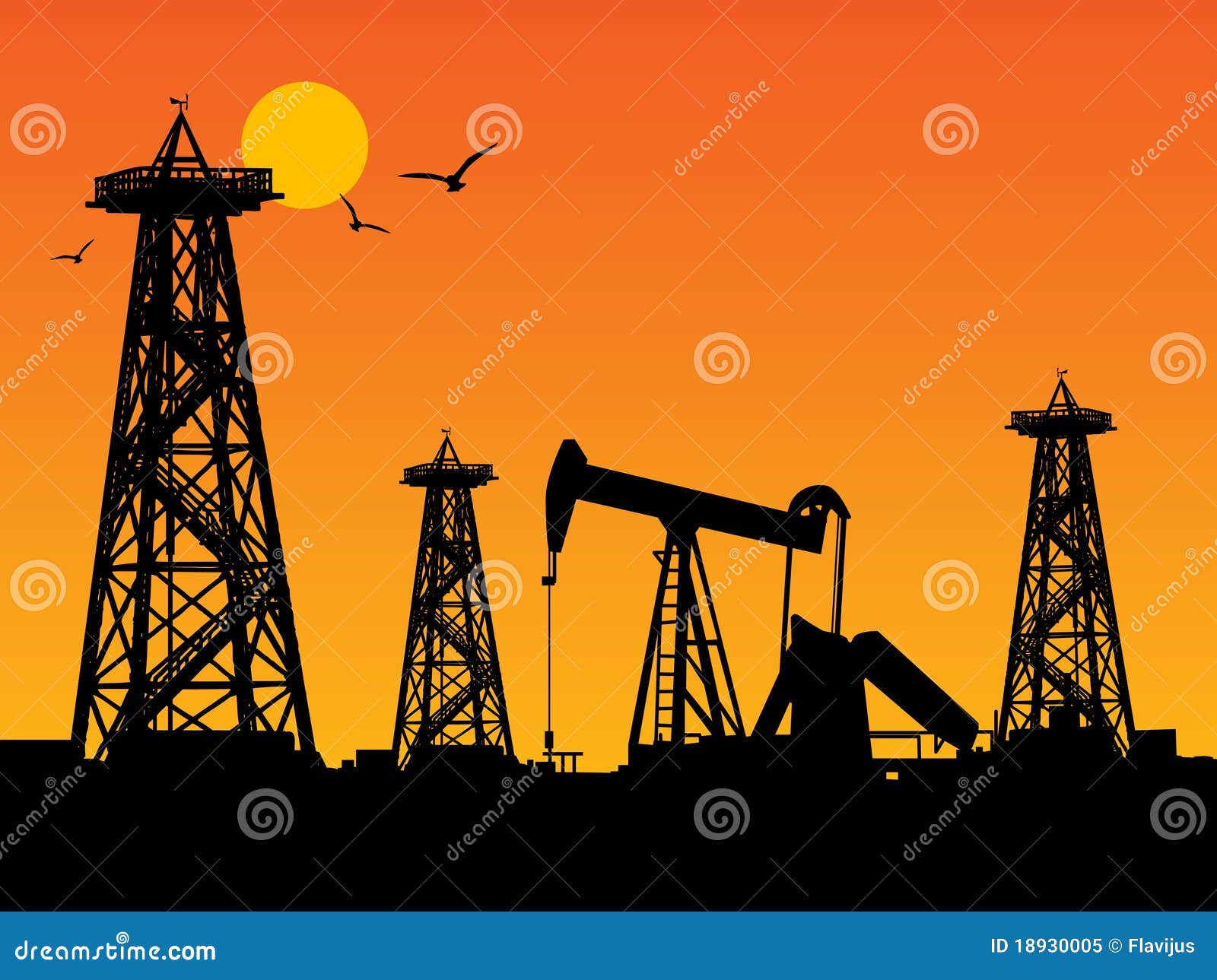 Oil rig silhouettes stock vector. Illustration of platform - 18930005