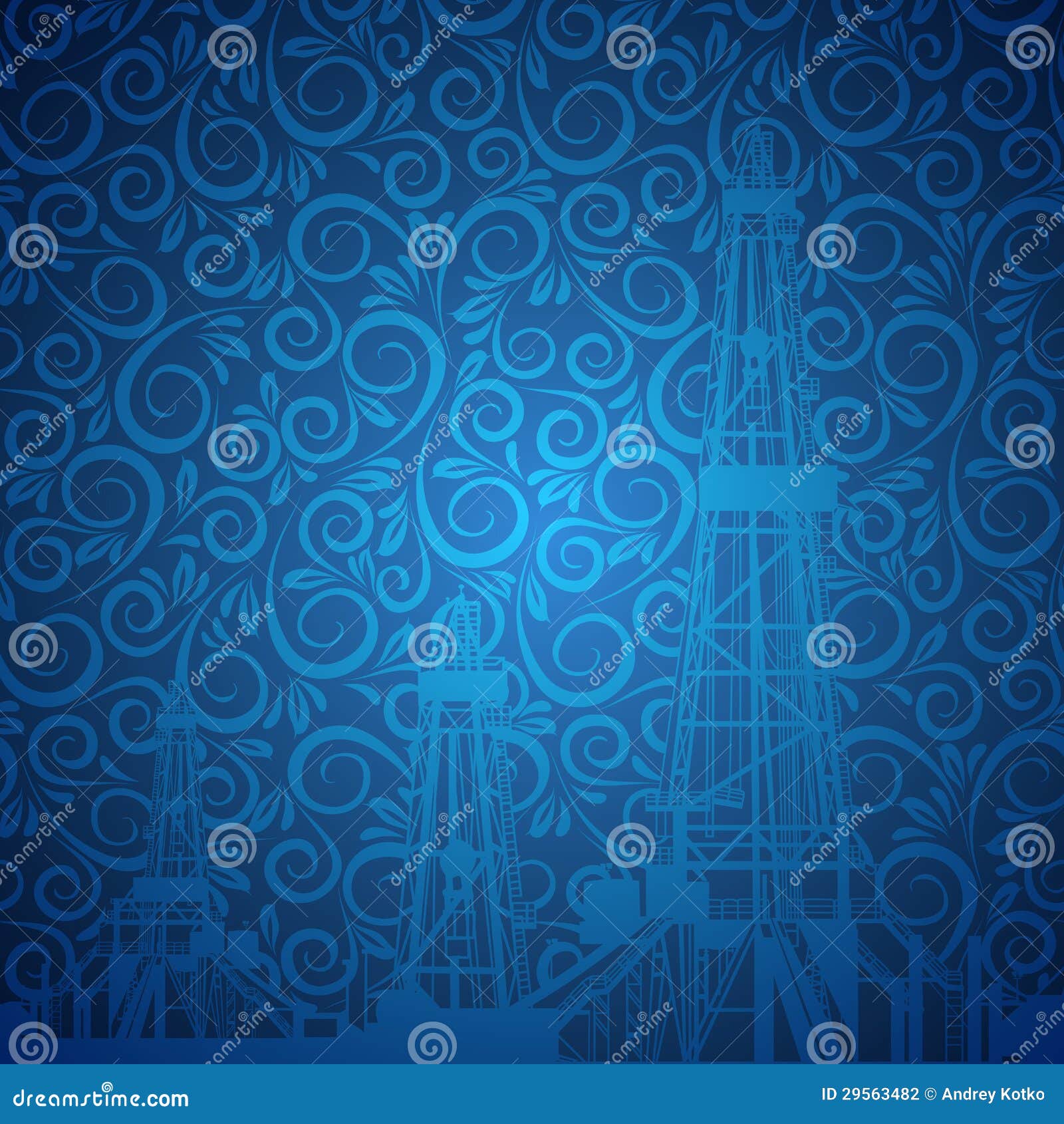 Oil Rig Silhouettes And Vintage Background Vector Illustration ...