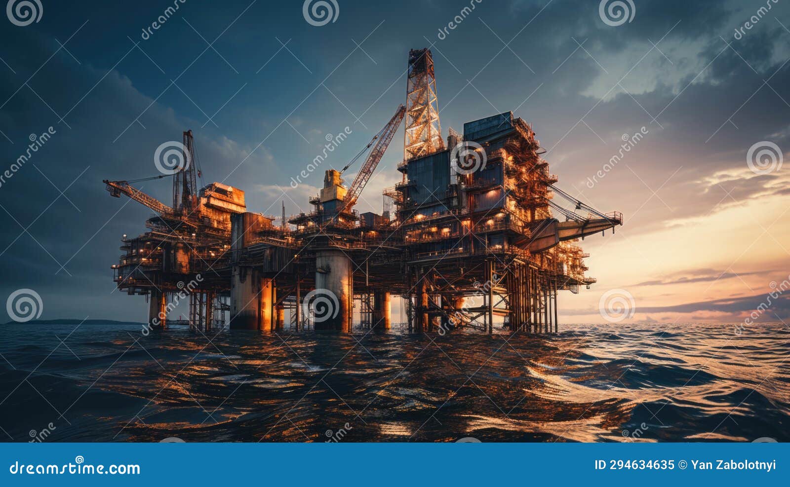 Oil Rig Stands Tall and Strong in the Open Ocean Stock Illustration ...