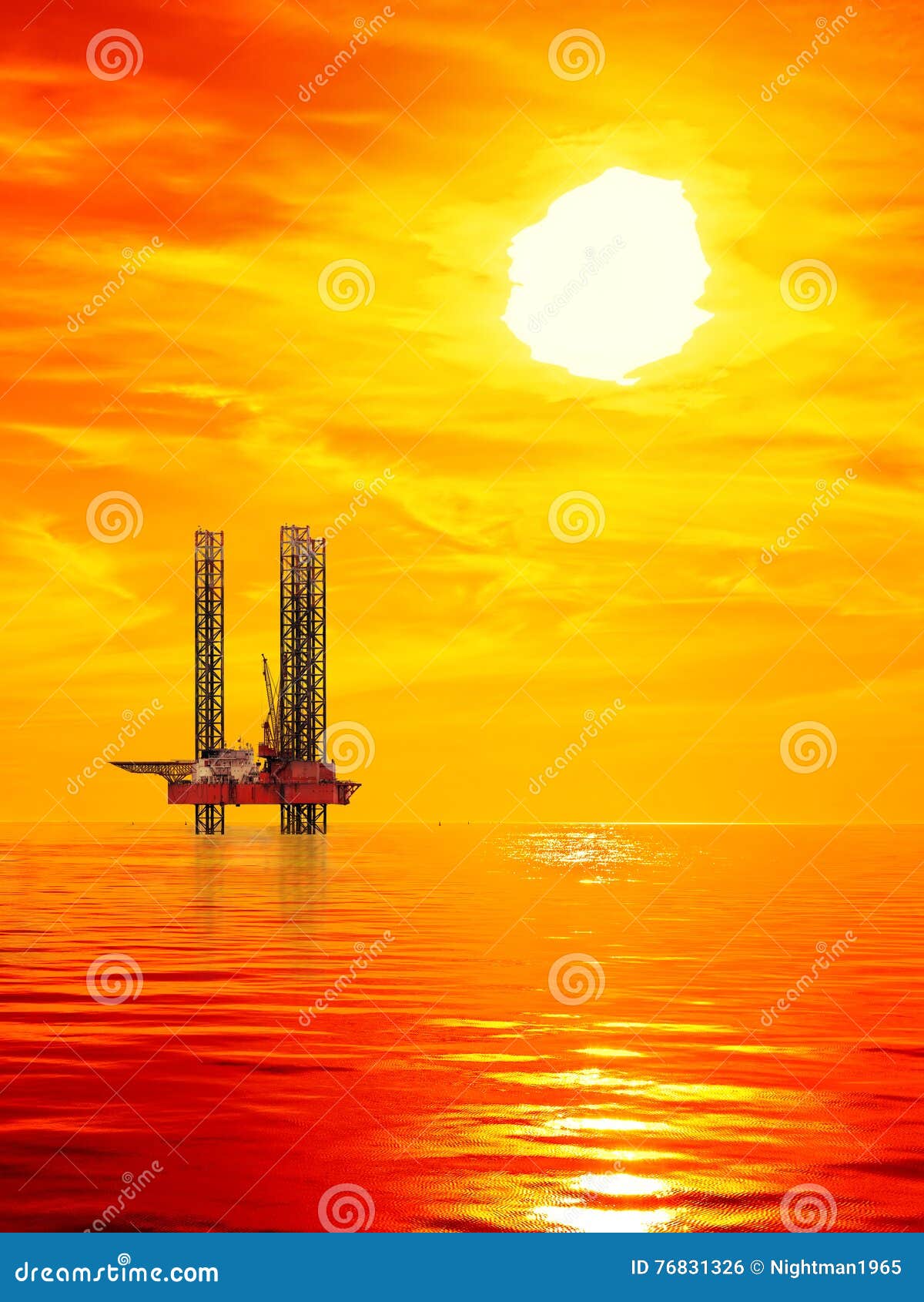Oil Rig at sunrise stock photo. Image of calm, platform - 76831326