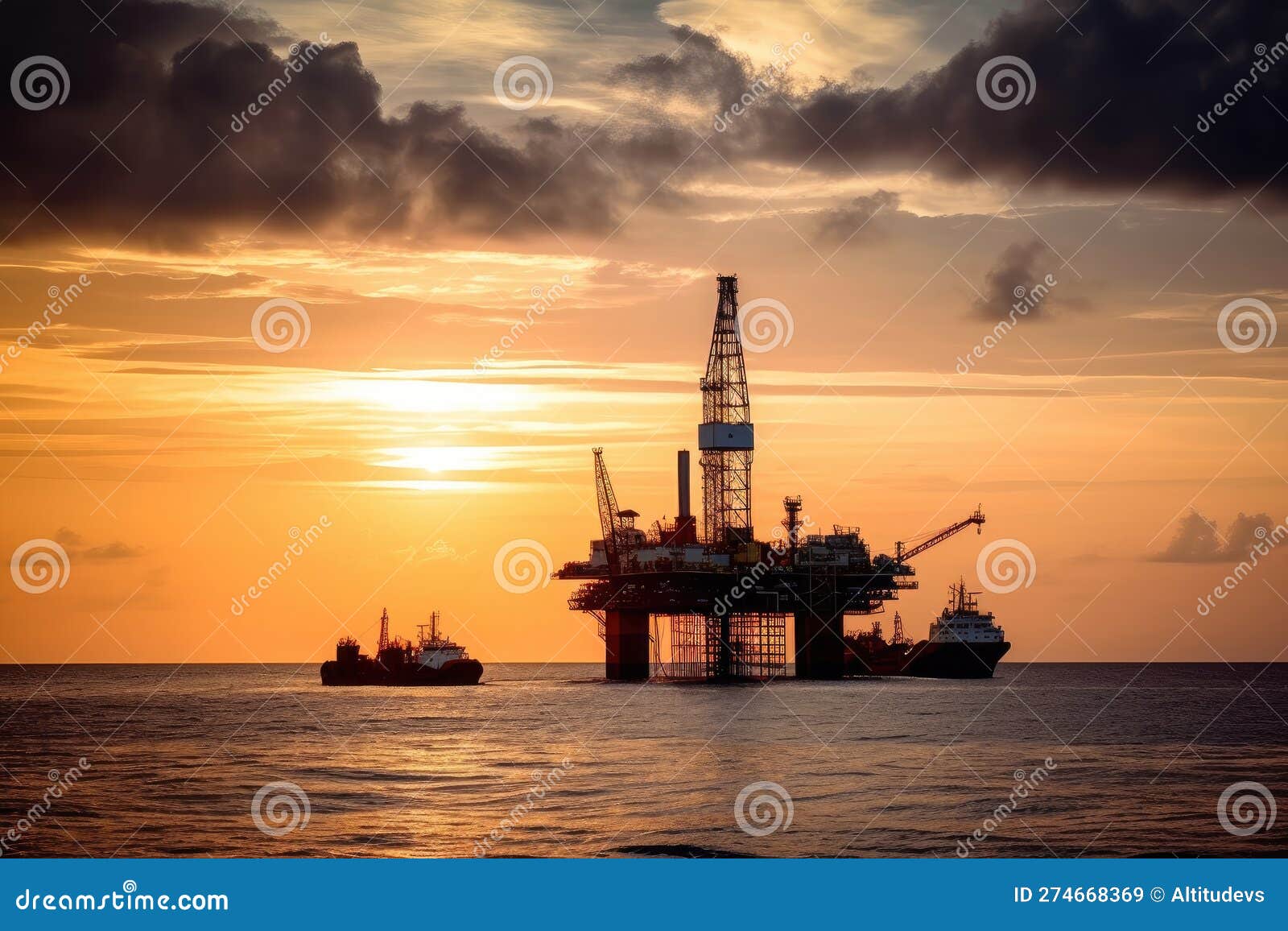 Oil Rig, with View of the Sunset, in Tropical Paradise Stock Image ...