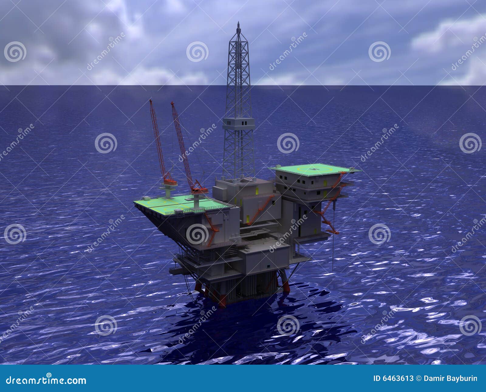 Oil rig on water rendering stock illustration. Illustration of drilling ...