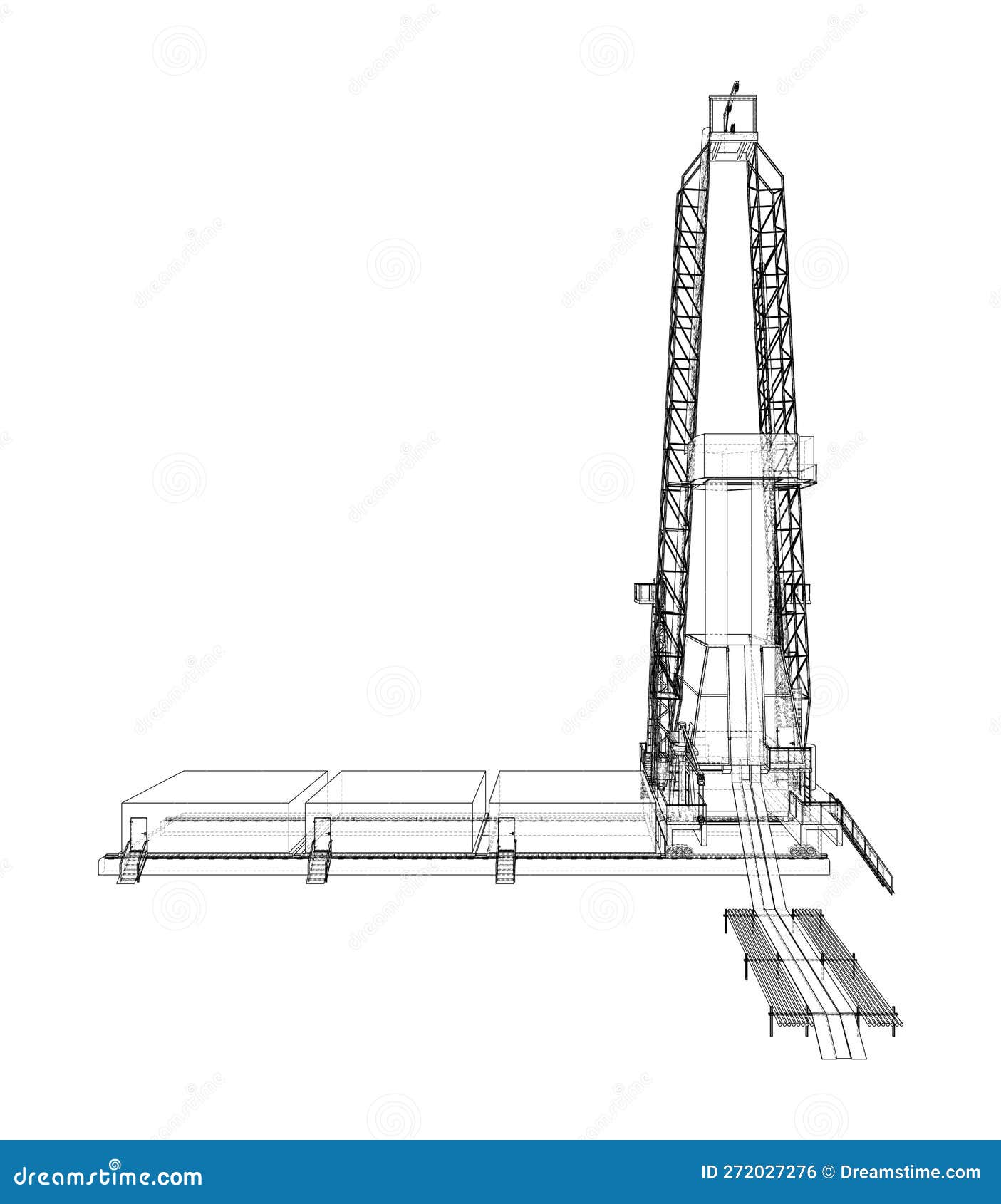 Oil rig. Wire-frame style stock illustration. Illustration of nature ...
