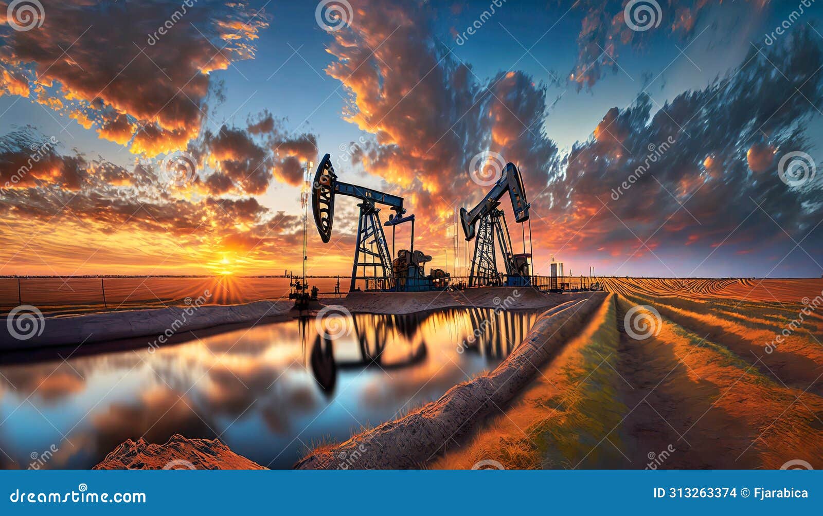 Oil Rigs At Sunset Stock Photography | CartoonDealer.com #313263374