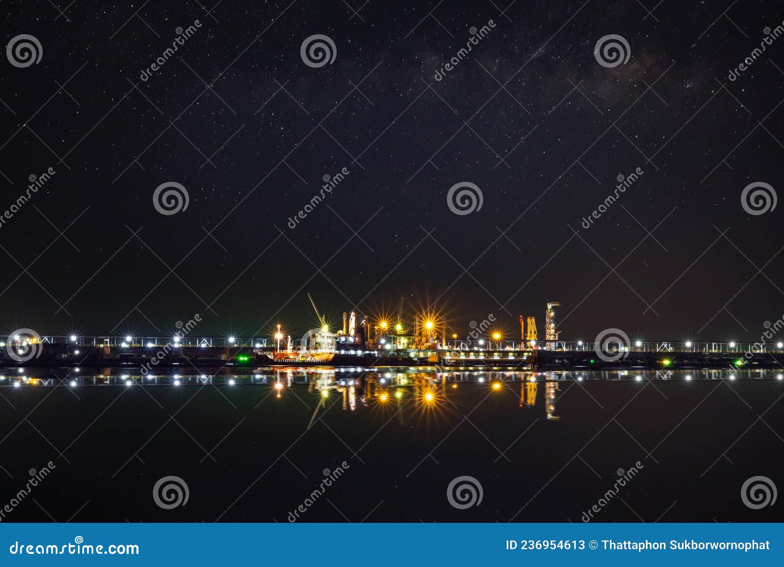Oil Ship Tanker at Dusk Waiting for Load/unload at Loading Dock from ...