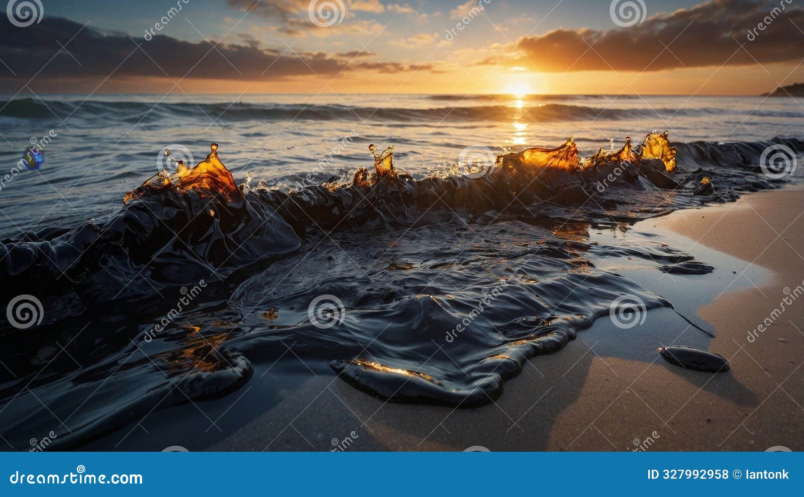 Oil Spill On Beach With Oil Skimmers In Background Stock Photography ...