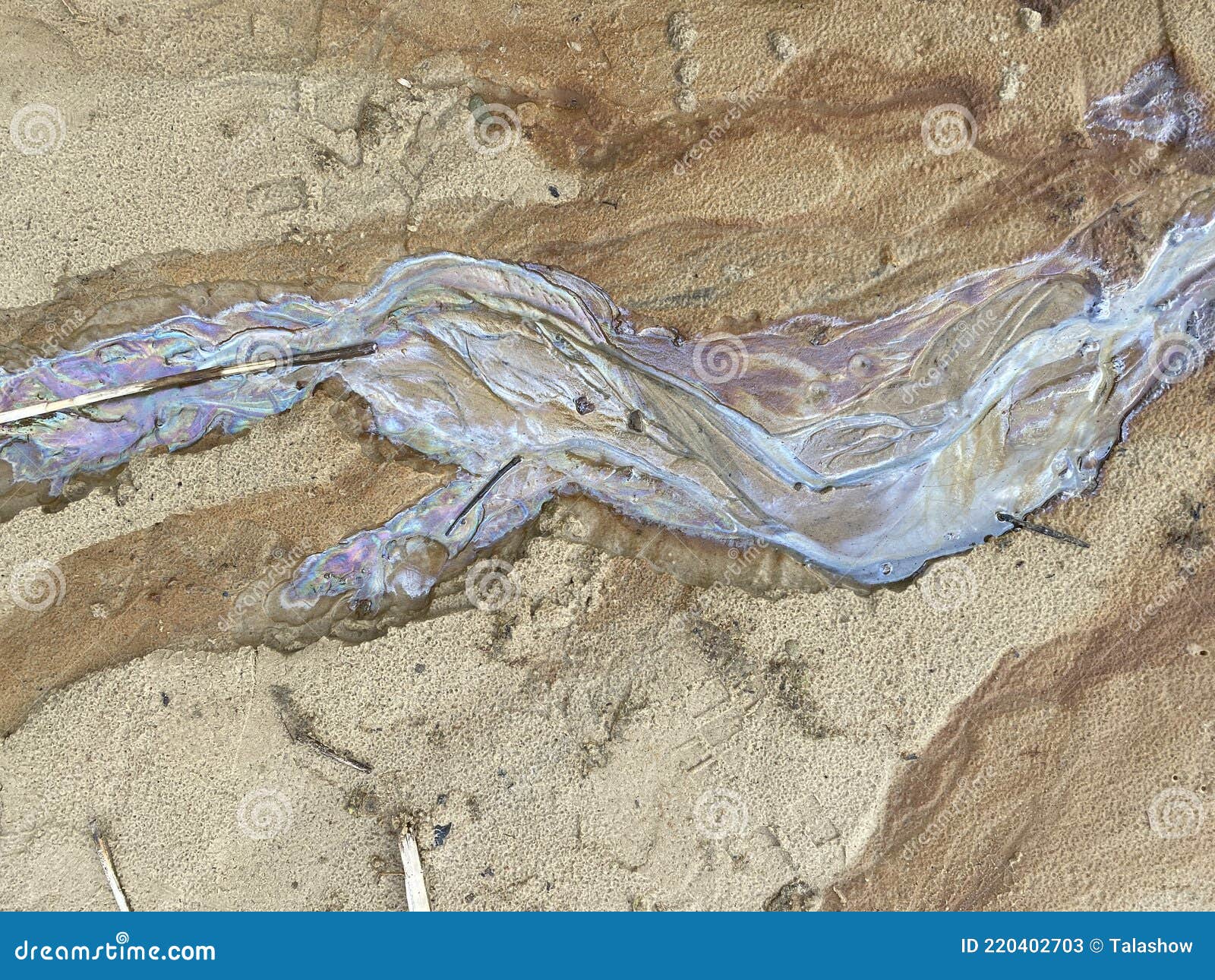 Oil spills on the sand stock image. Image of cleanup - 220402703