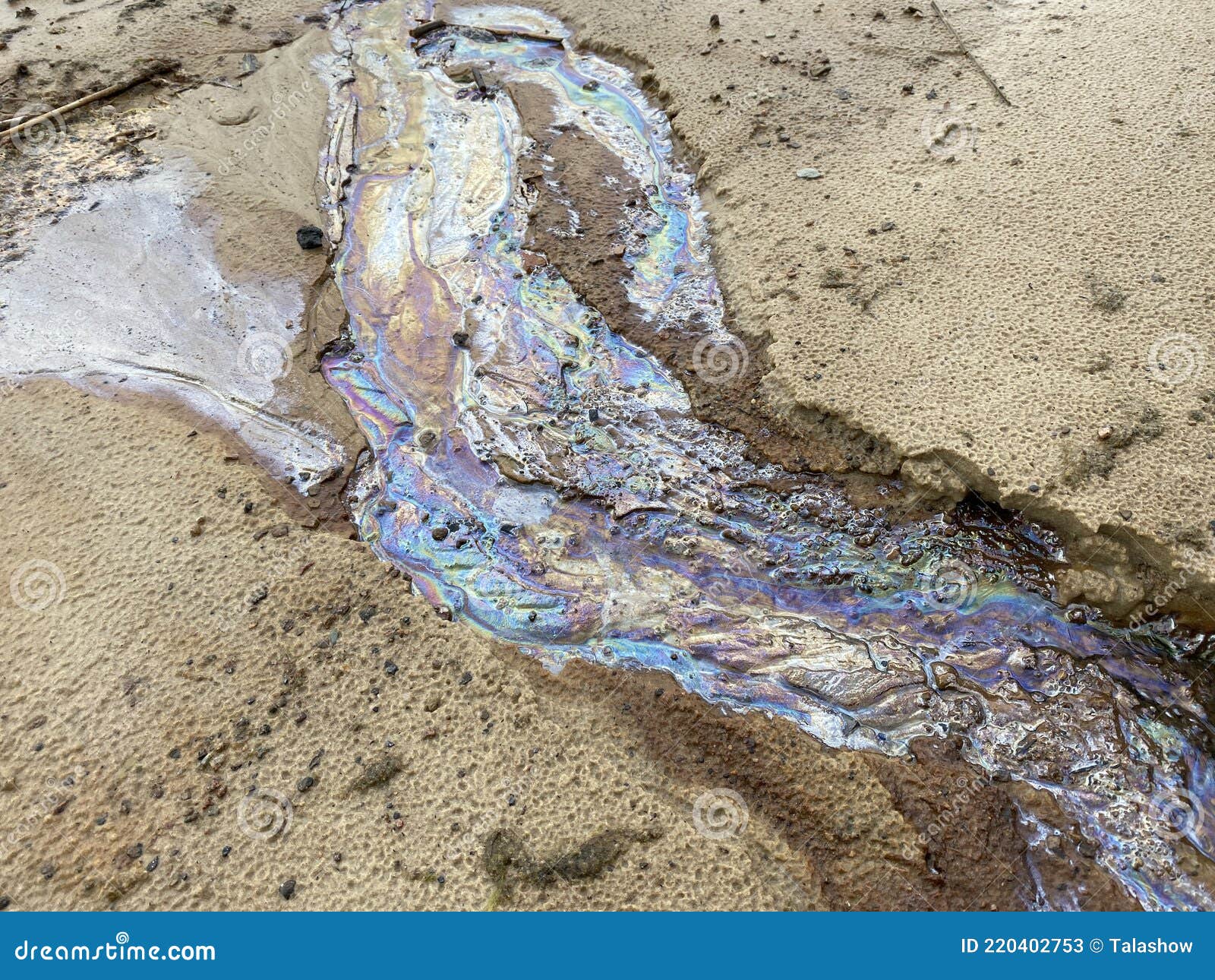 Oil spills on the sand stock image. Image of environment - 220402753