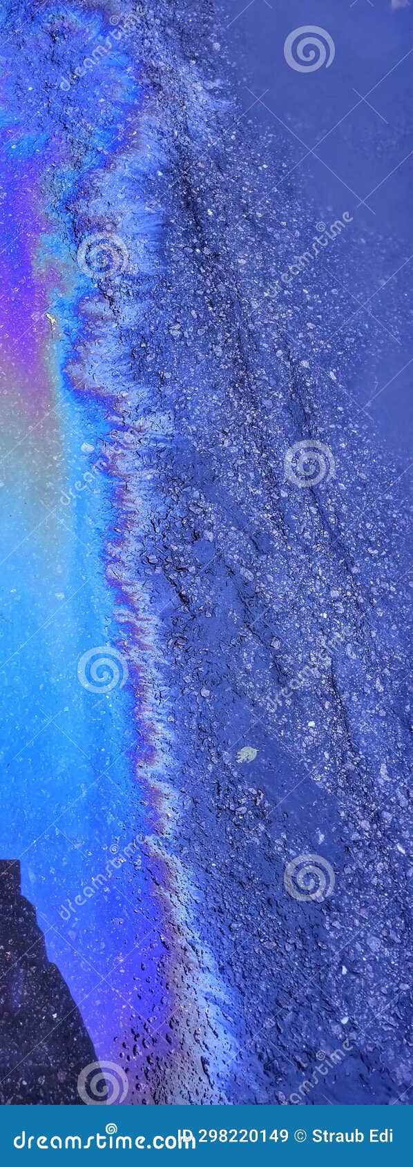 Oil Stain on the Wet Road, after Rain Stock Image - Image of stain ...